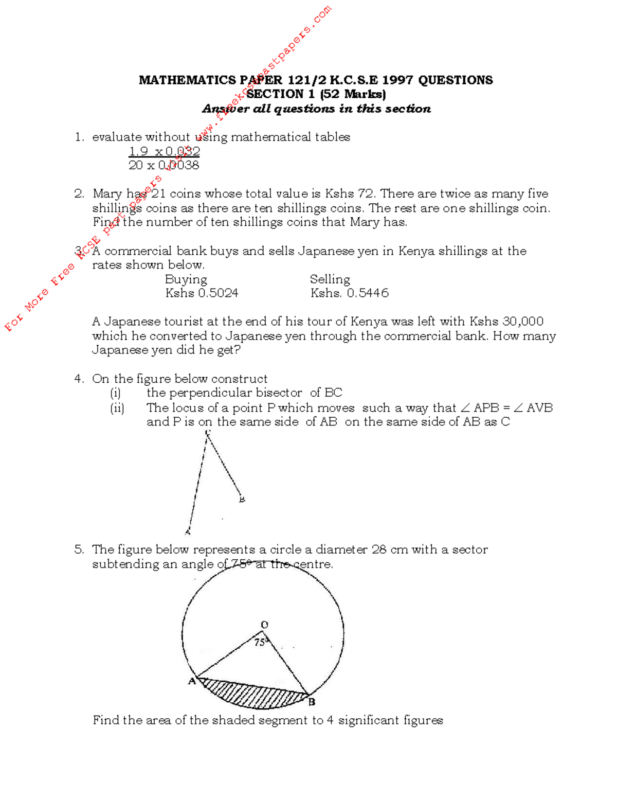 KCSE-1997- Maths-P2 - summarized questions - MATHEMATICS PAPER 121/2 K ...