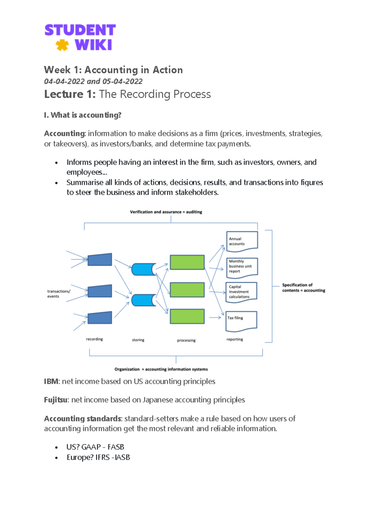 Week 1 accounting VU - summary - Week 1: Accounting in Action 04-04 ...