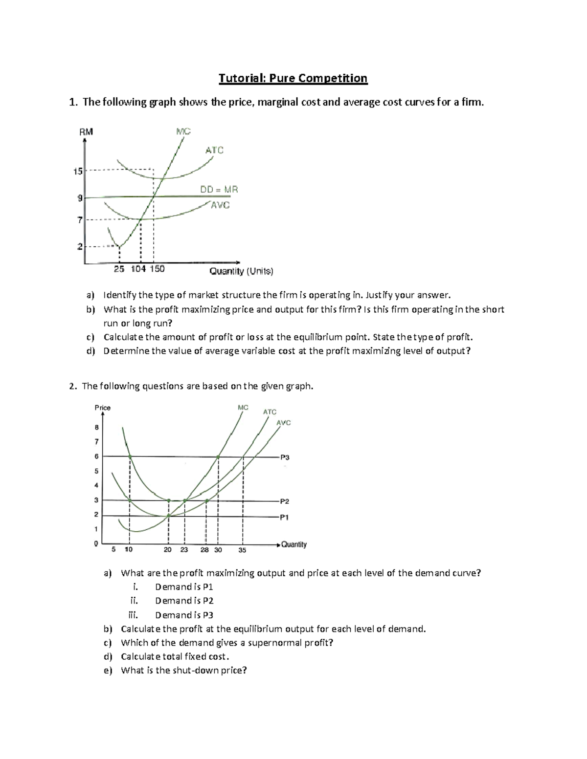 microeconomic tutorial question - Pure competition tutorial - Tutorial ...