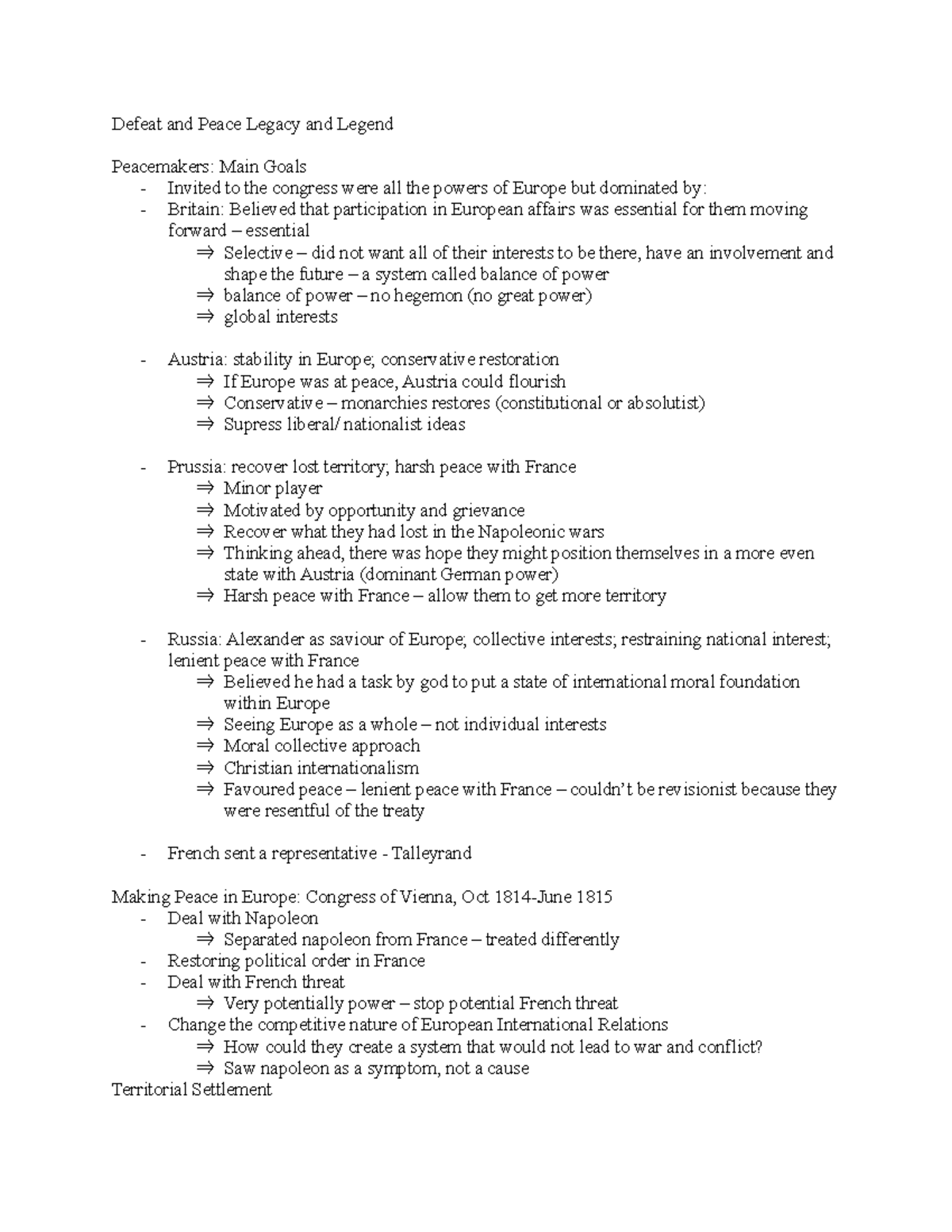 History 1810E - The Napoleonic Wars 6.1 Lecture Notes - 2018 - Defeat ...