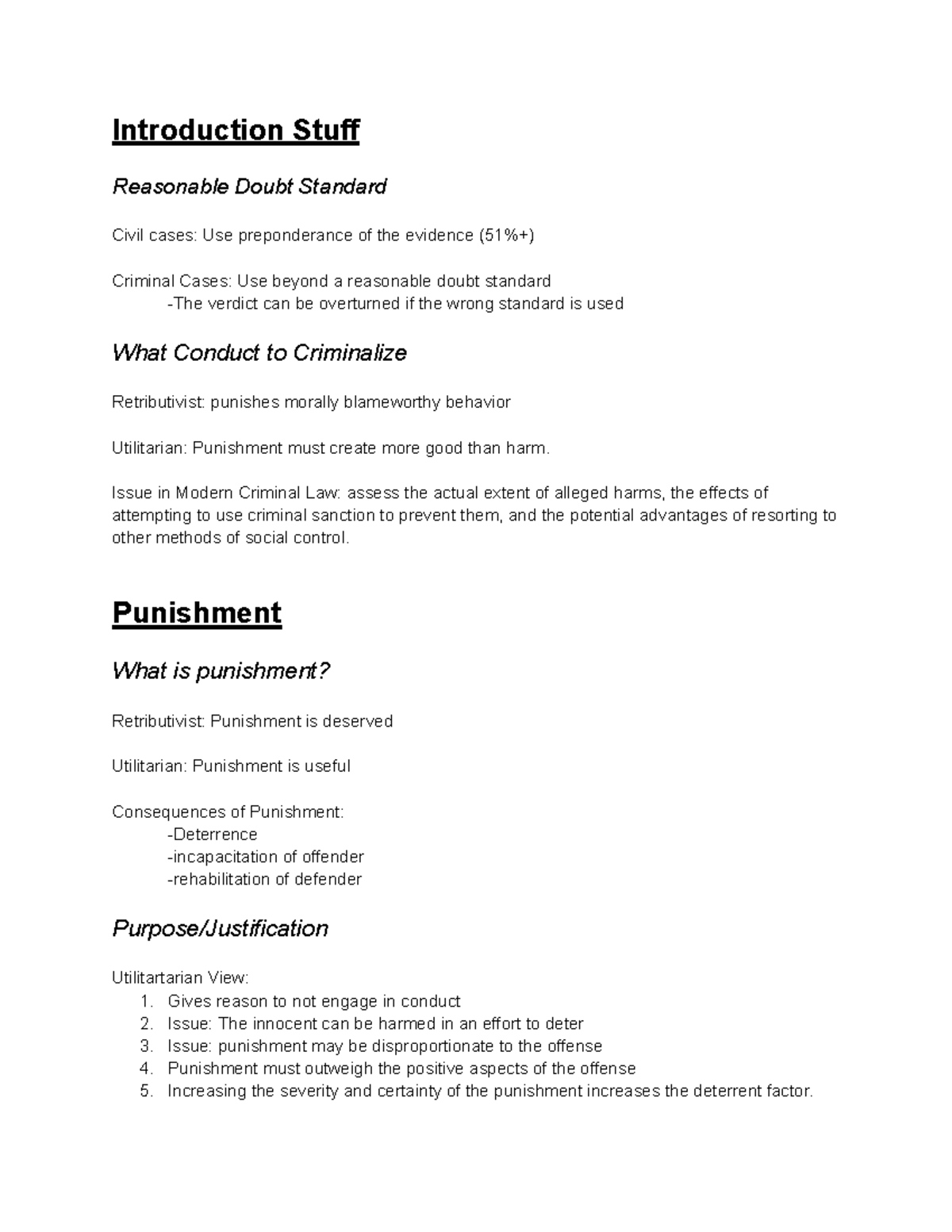 Crim Law Study Outline - Introduction Stuff Reasonable Doubt Standard ...