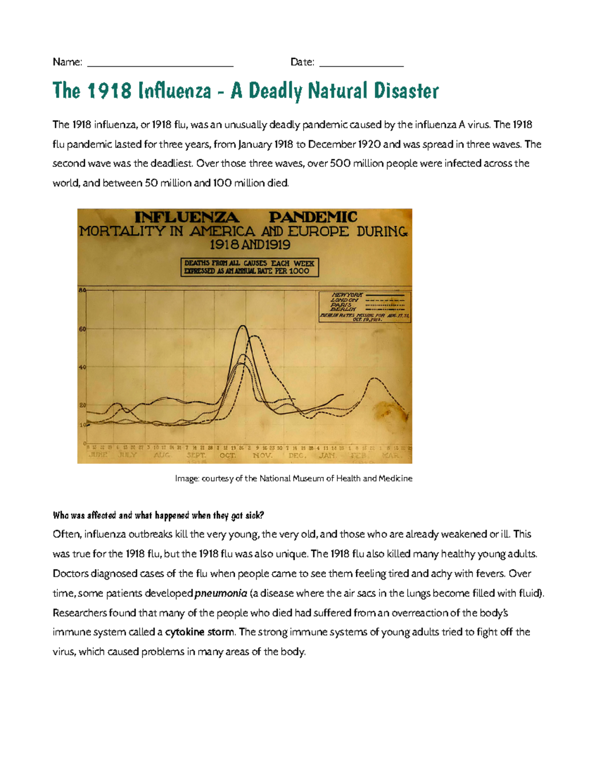 Student Reading 1918 Influenza - Name ...