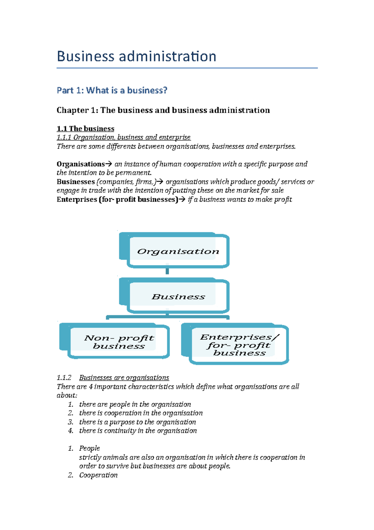 Summary, Business administration, Chapter 1&2 - Business administration ...