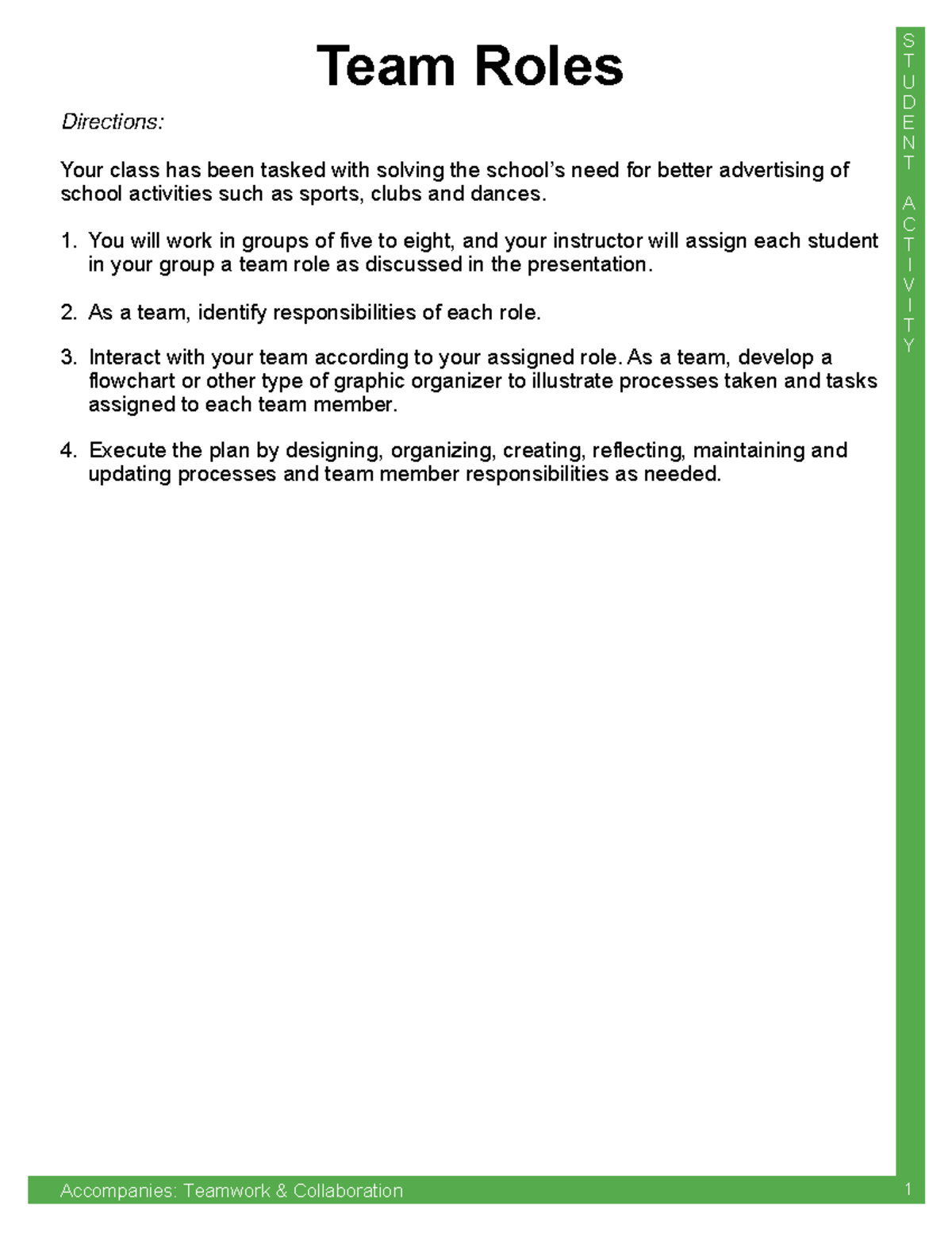 Activity - Team Roles - need help chat - S T U D E N T A C T I V I T Y ...