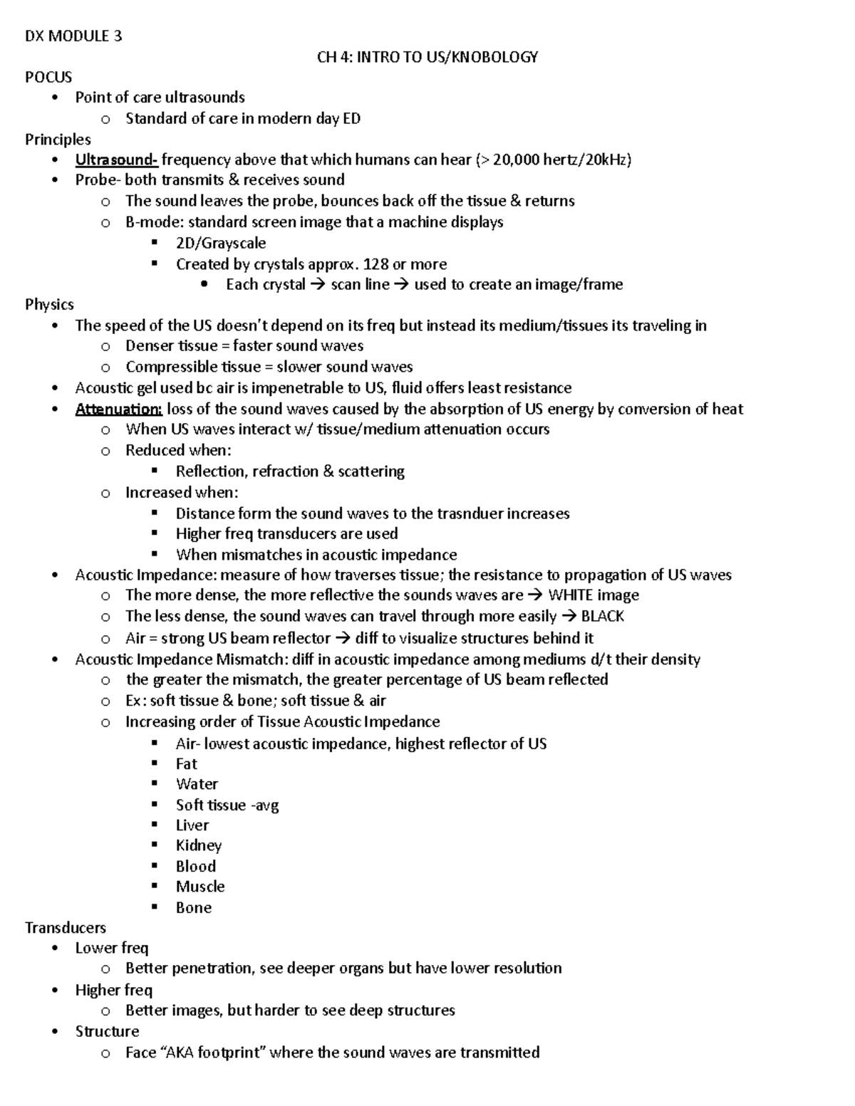 Module 3 Ch 4 - Diagnostics notes - DX MODULE 3 CH 4: INTRO TO US ...