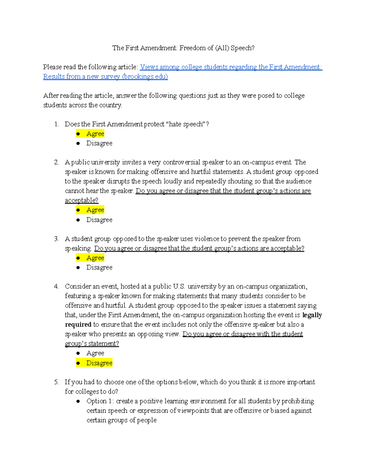 Government 4 - Civil Rights Article and Assignment - The First ...