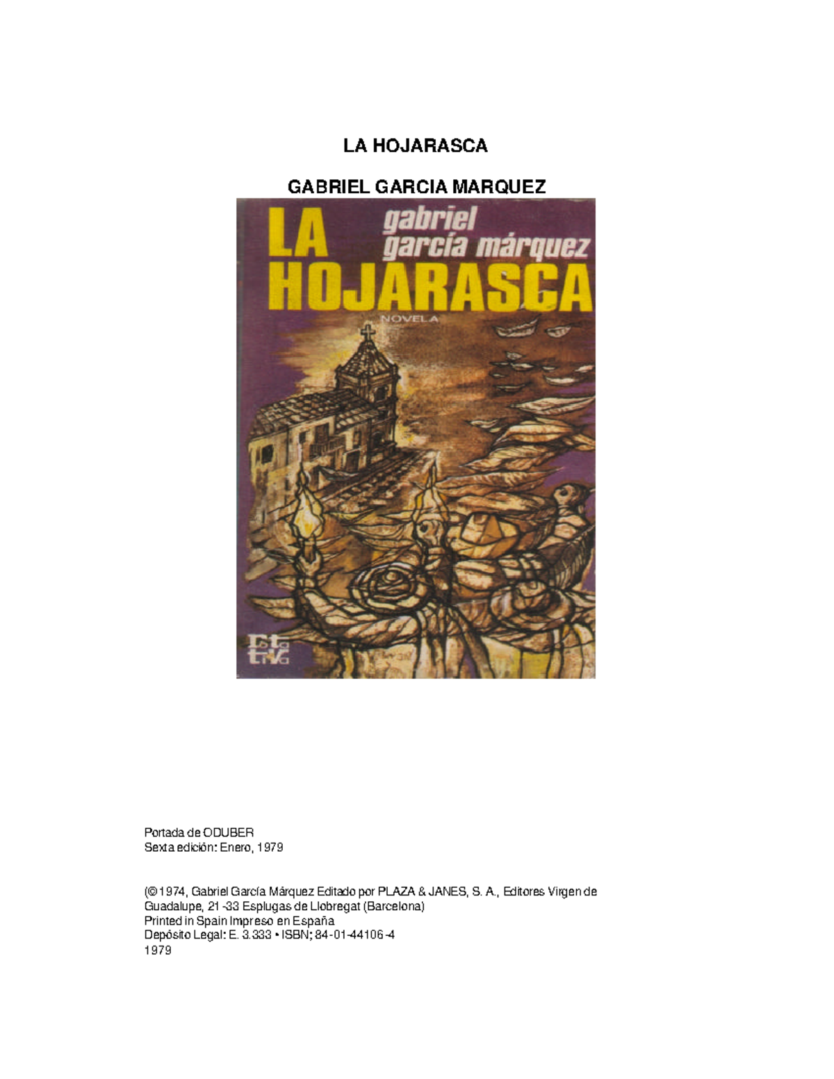 Hojarasca - lectura - LA HOJARASCA GABRIEL GARCIA MARQUEZ Portada de ...