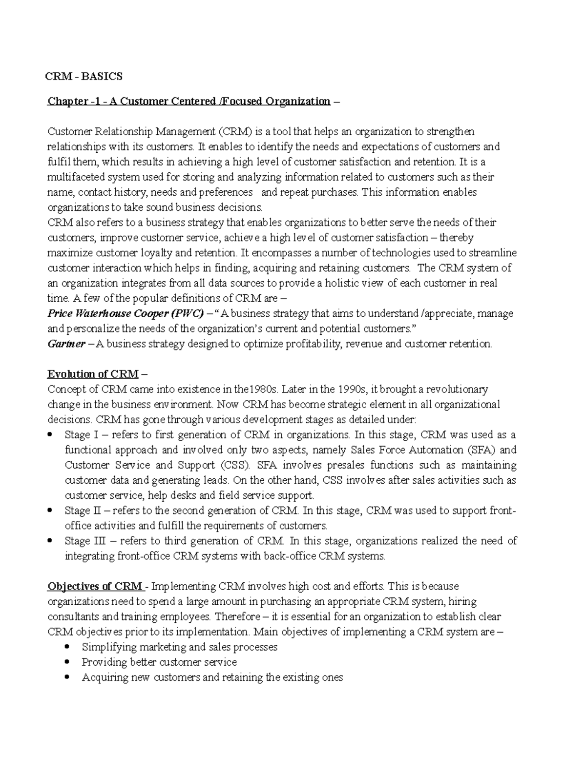 CRM Basics Chapter - 1 - A customer centred - focussed organization ...