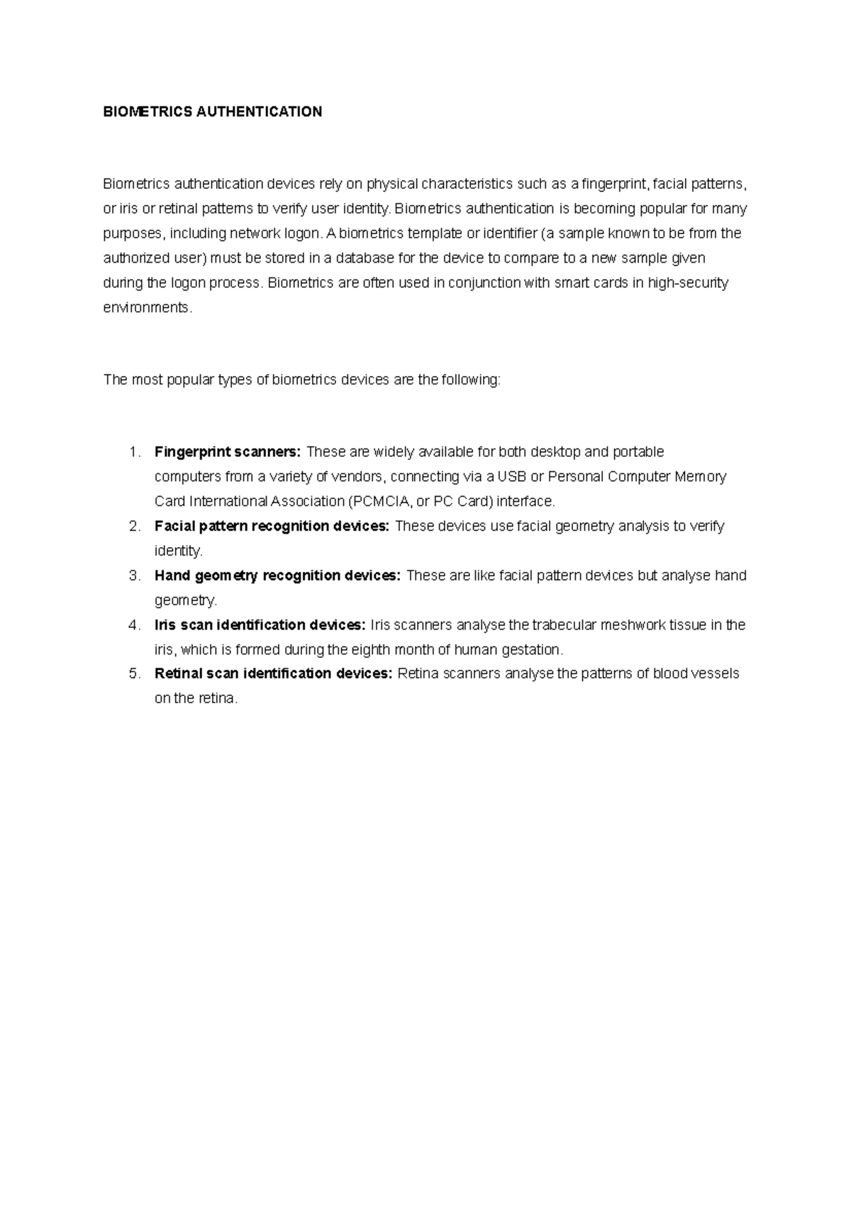 Biometrics Authentication Csc Biometrics Authentication Biometrics Authentication Devices Rely