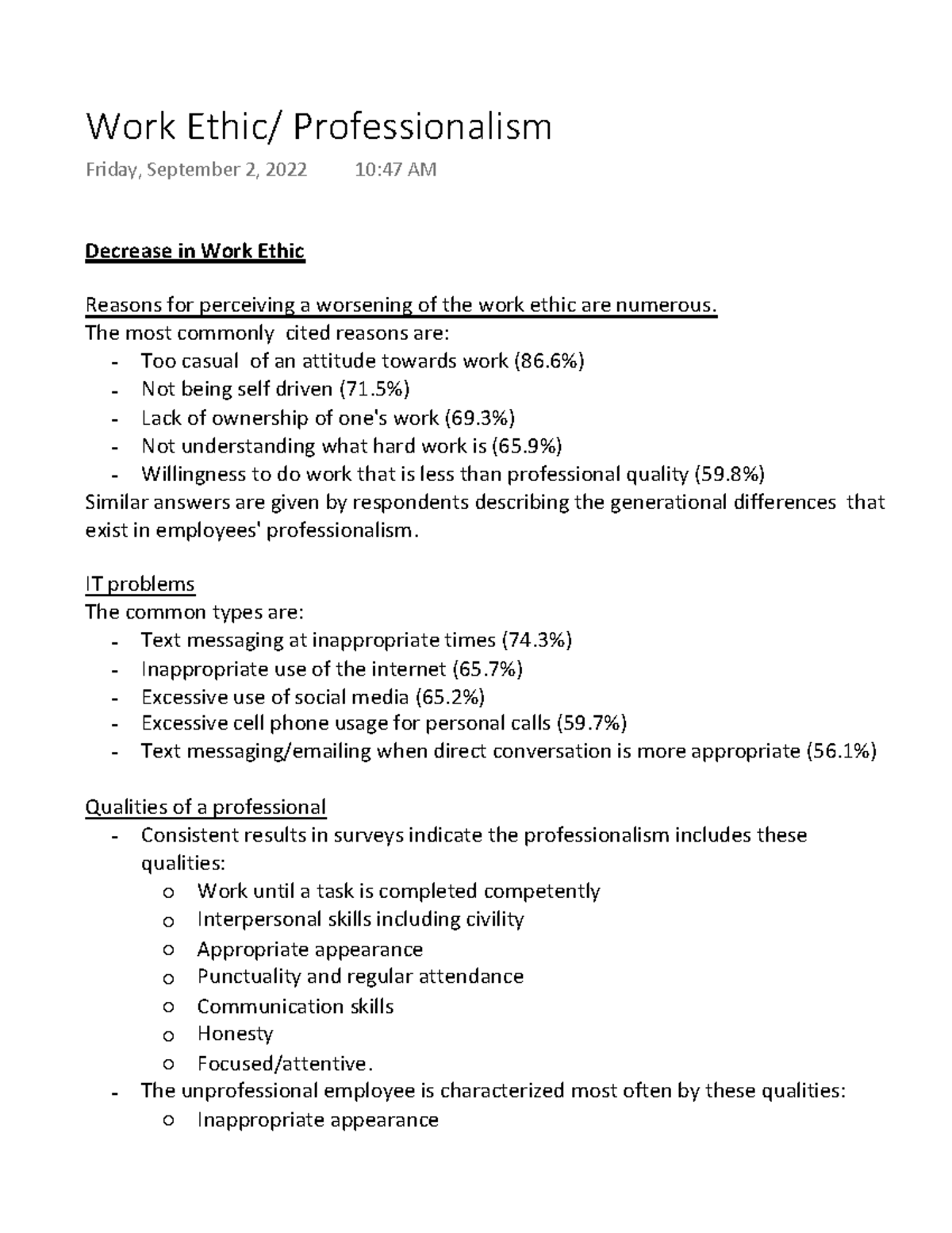 Work Ethic Professionalism - Decrease in Work Ethic Reasons for ...