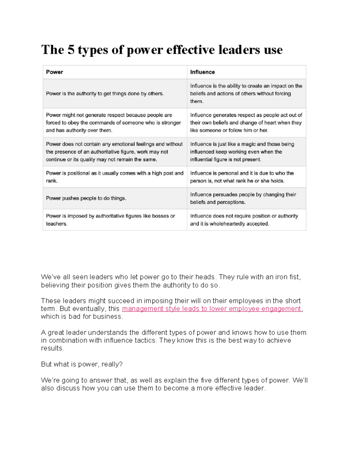 Types of power - Nothing - The 5 types of power effective leaders use ...