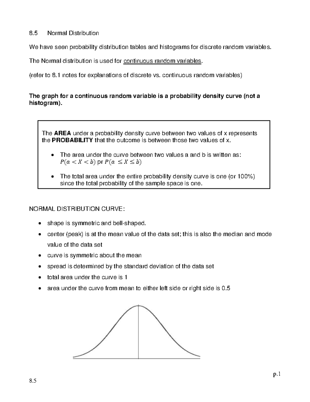 MAT 120 Lecture Notes - p. 8 Normal Distribution We have seen ...
