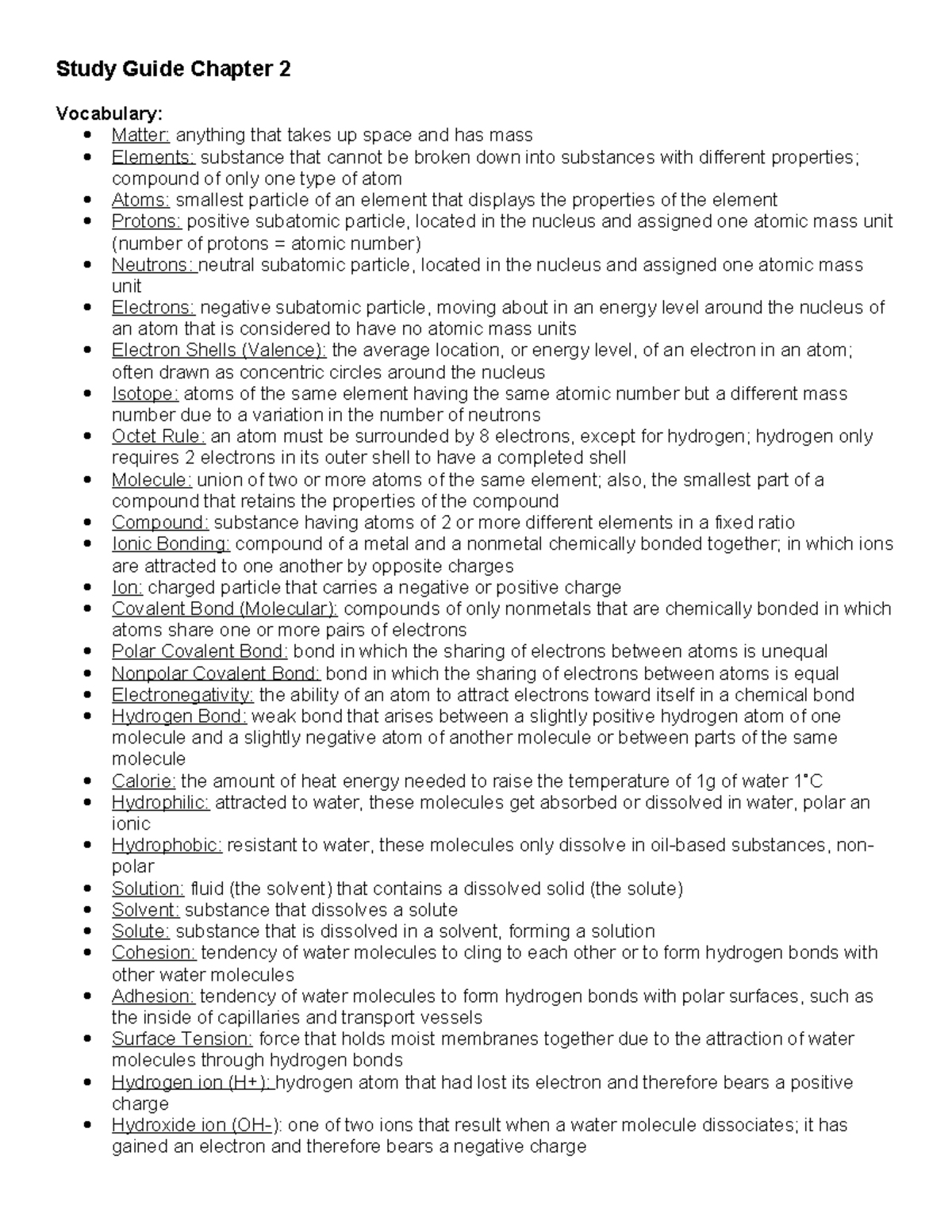 Ch 2: Basic Chemistry (Study Guide) - Study Guide Chapter 2 Vocabulary ...