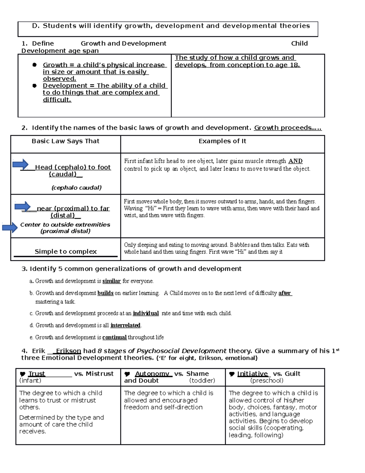 Unit 1 Section D - homework - D. Students will identify growth ...