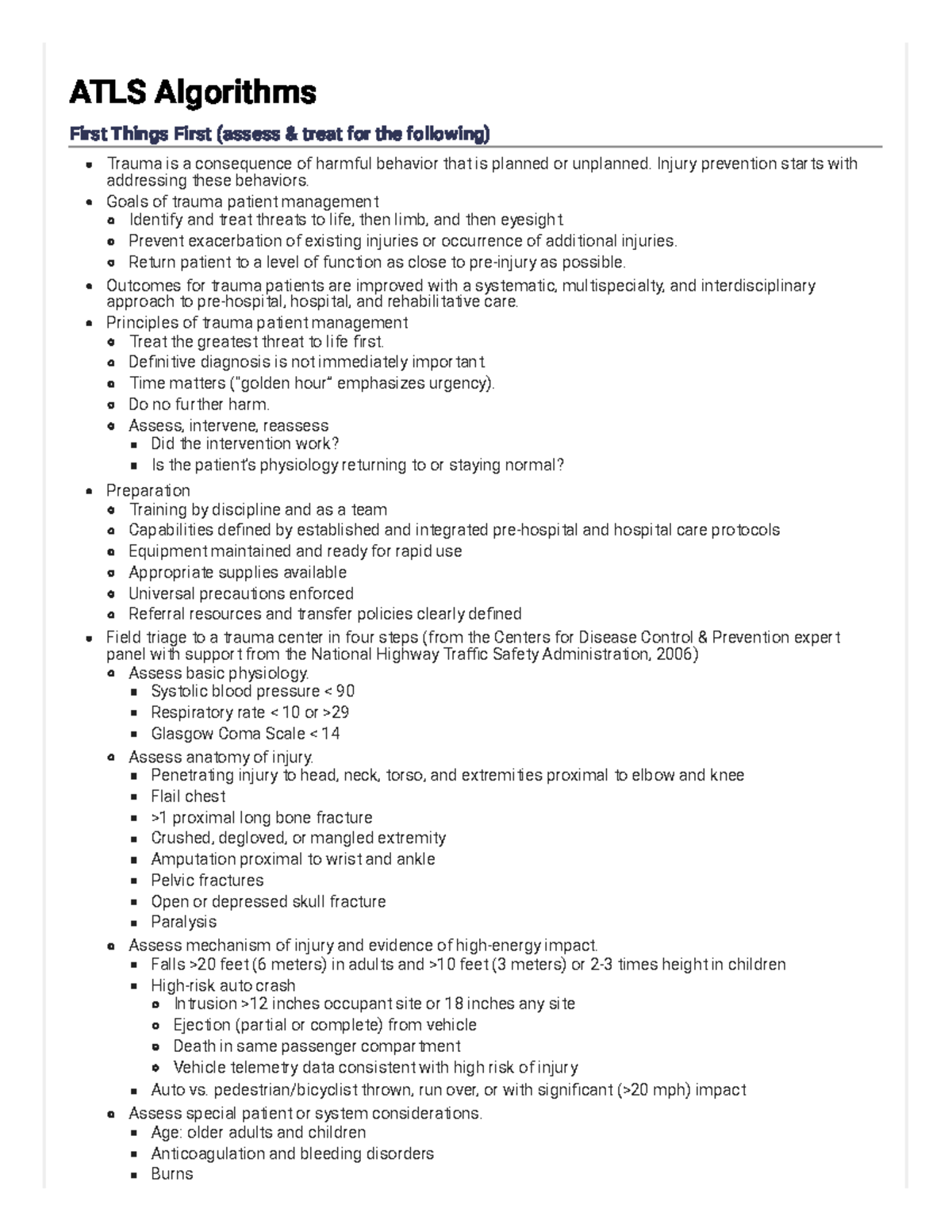 ATLS Algorithms Pocket ICU Management - ATLS Algorithms First Things ...
