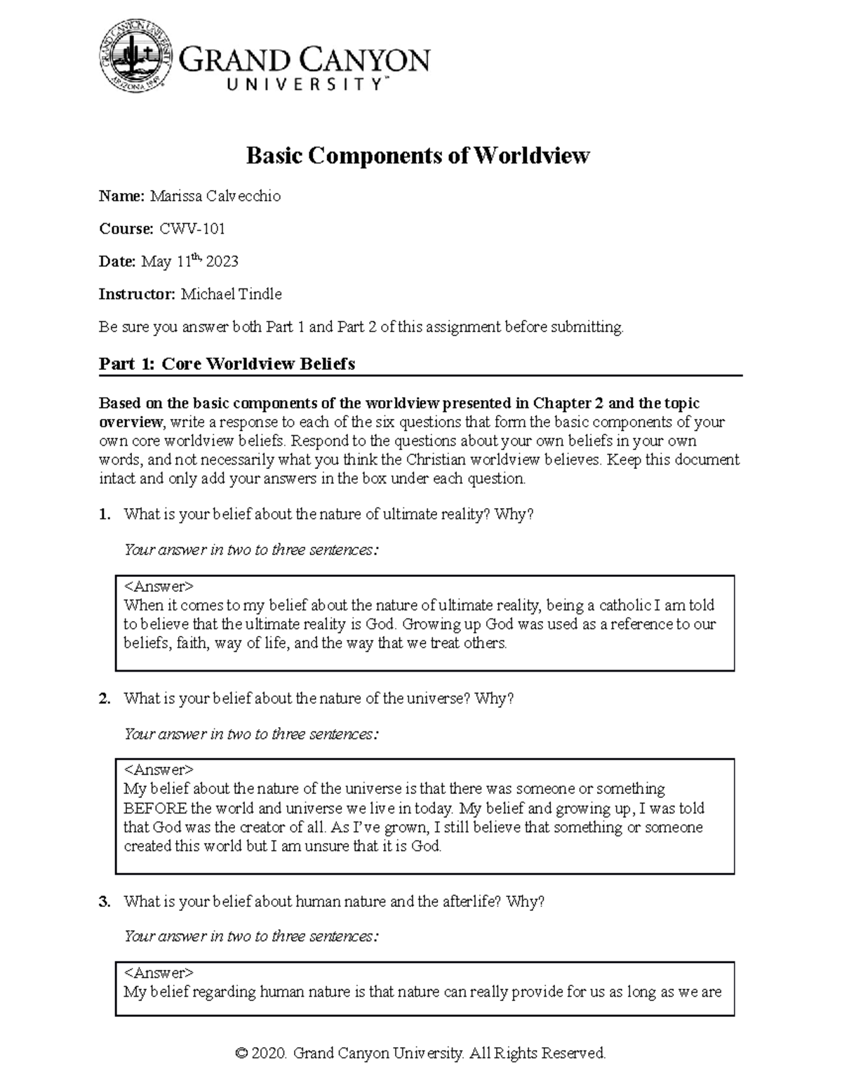 Basic Components Of Worldview - Basic Components of Worldview Name ...