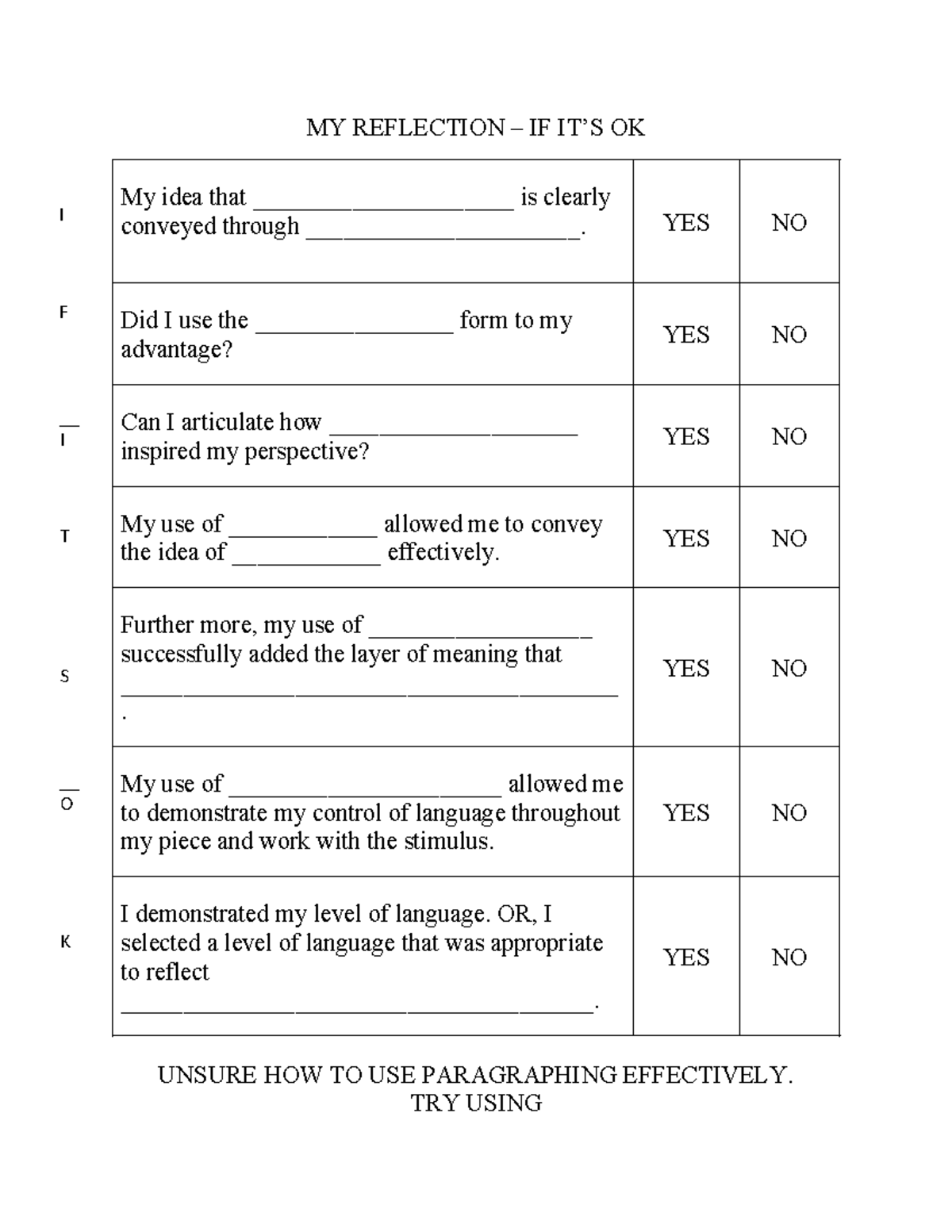 IF IT’S OK template for reflection in Craft of Writing - MY REFLECTION ...