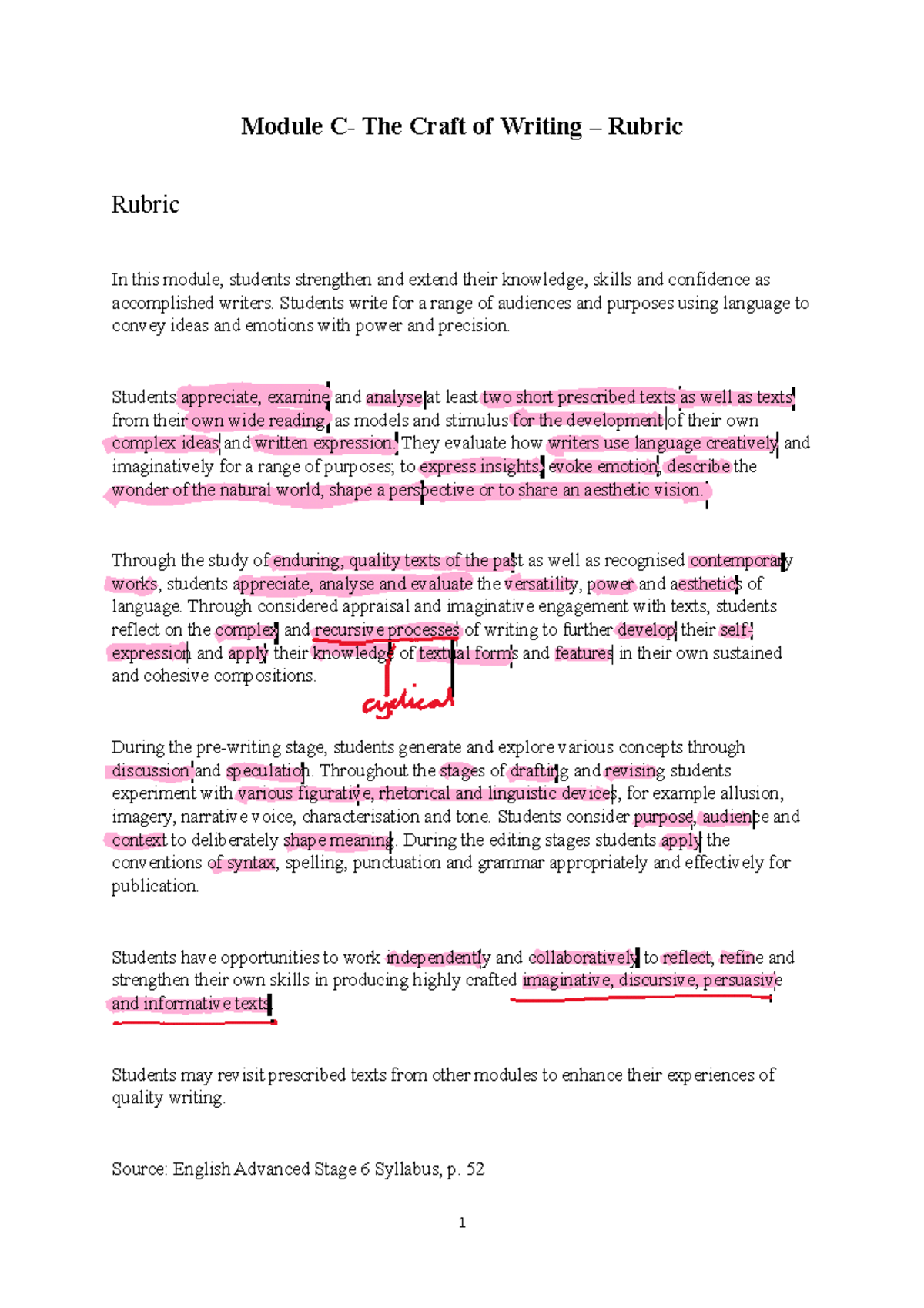 Craft of Writing Rubric - Studocu