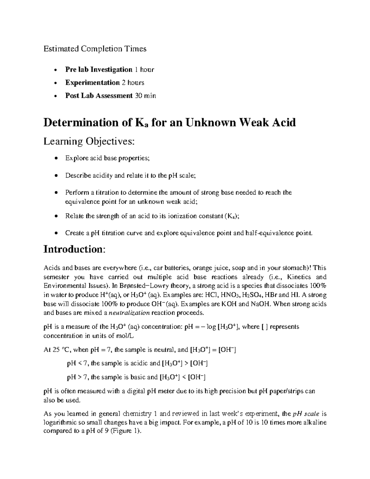 Exp 5 Determination of Ka for an Unknown Weak Acid - Estimated ...