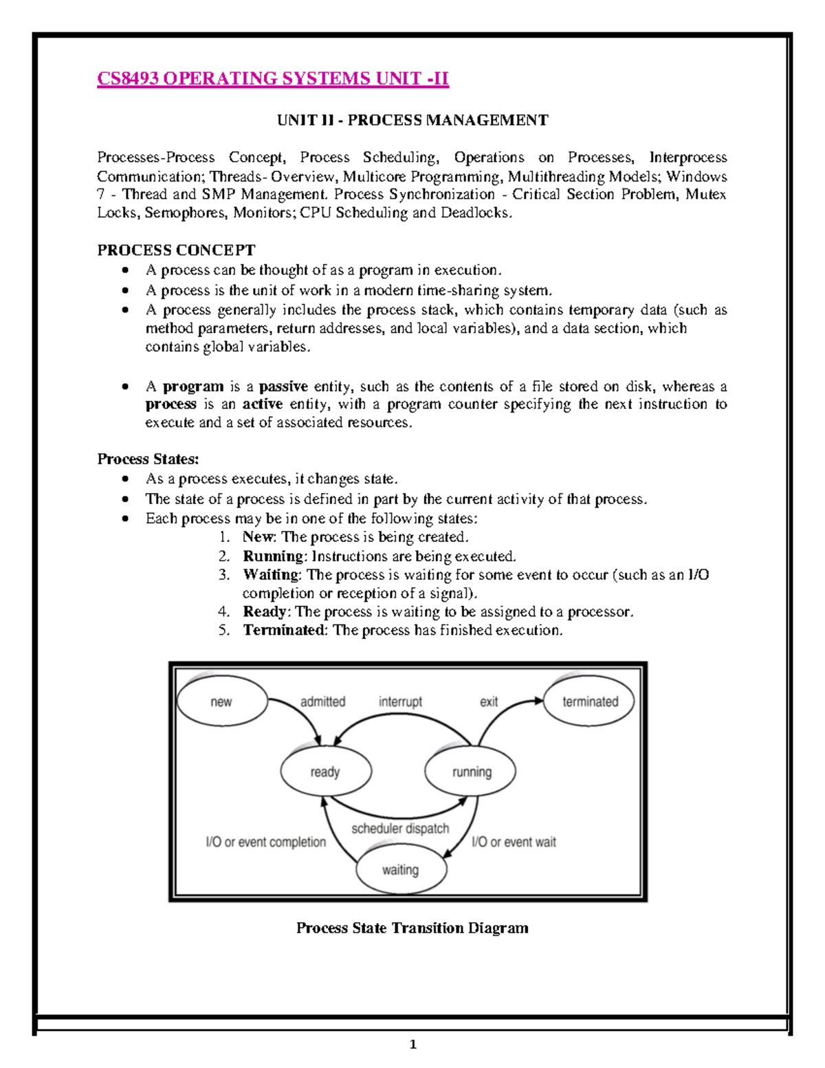 CS 8493 OS Unit 2 - Operating Systems CS8493 Operating Systems CS8493 ...