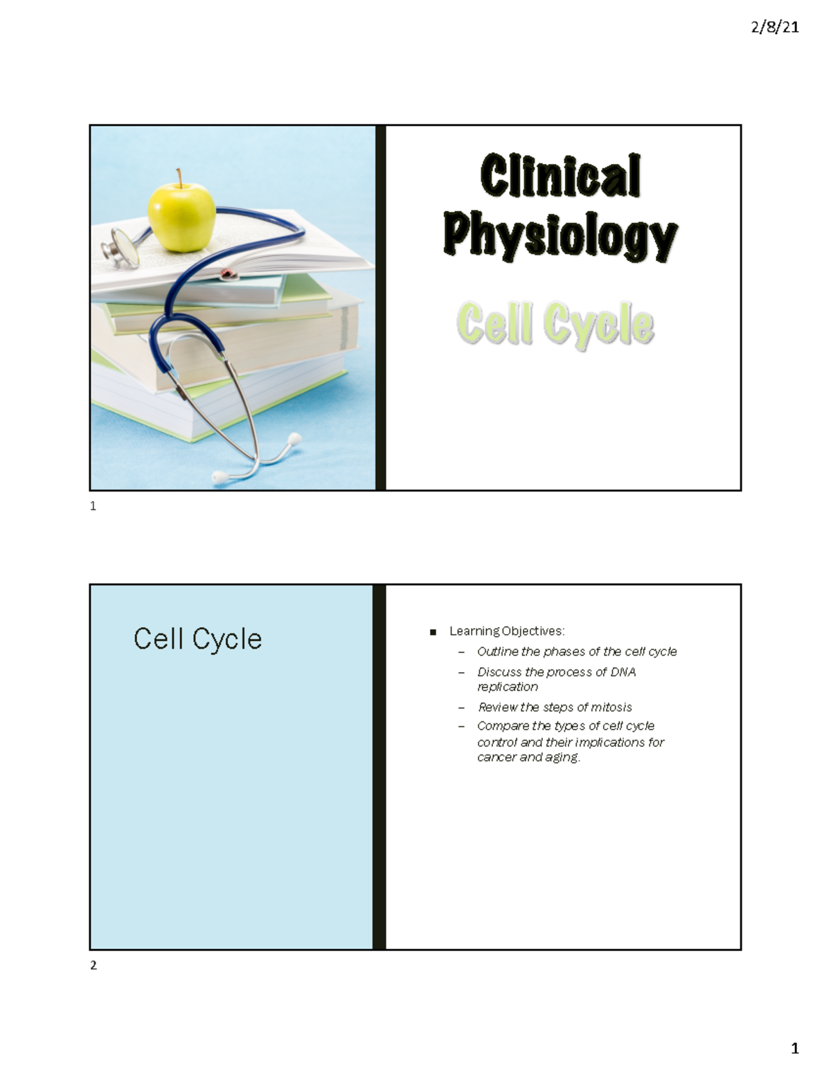 100.4.Clinical Physiology - Cell Cycle - 1 Cell Cycle ¥ Learning ...