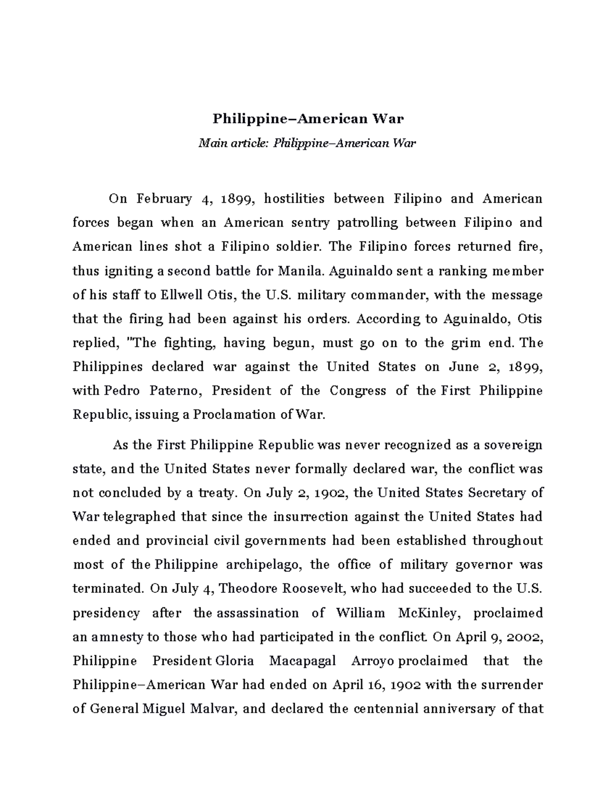 Bonifacio - Aguinaldo. Philippine-American War - Philippine–American ...