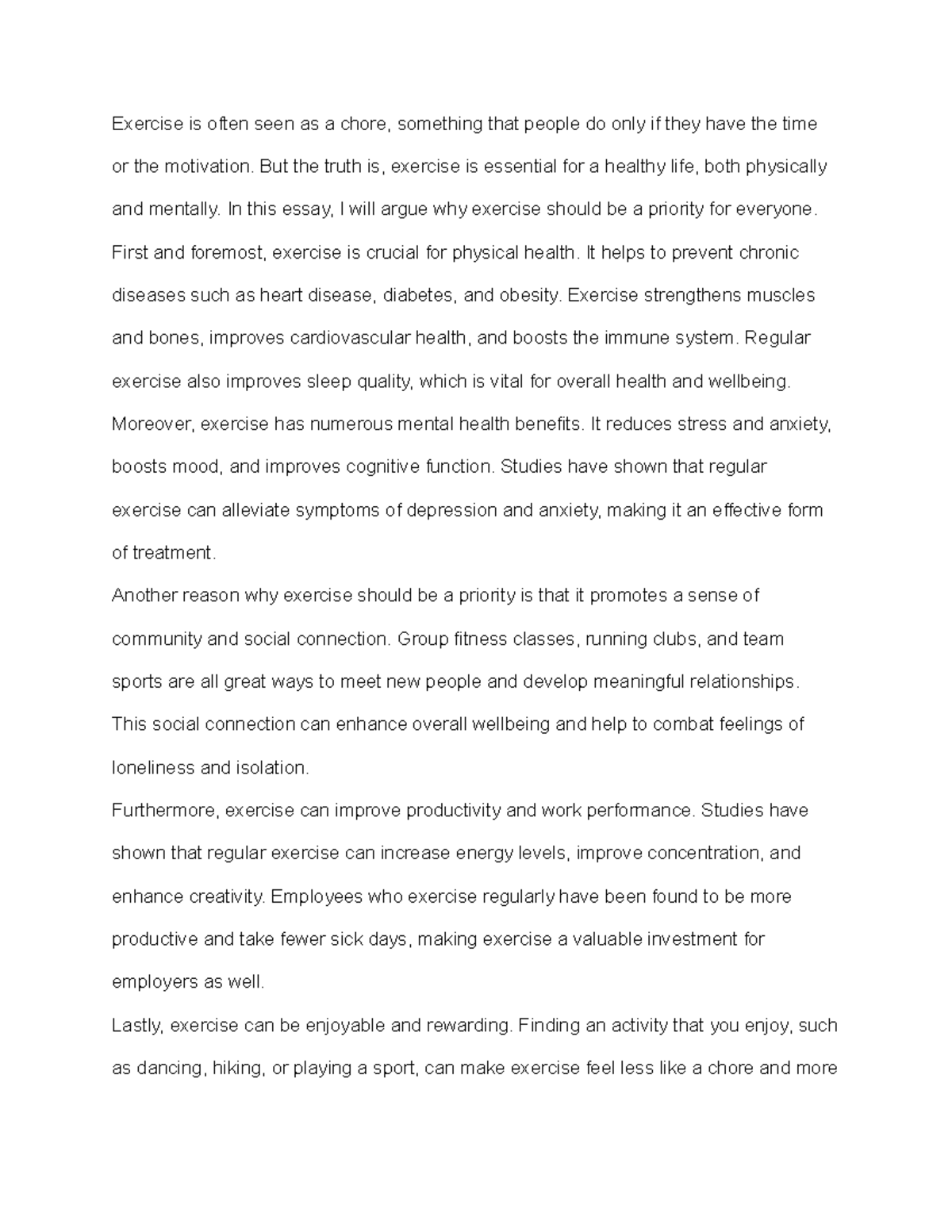 Persuasive essay - The Importance of Exercise: Why Everyone Should Make ...