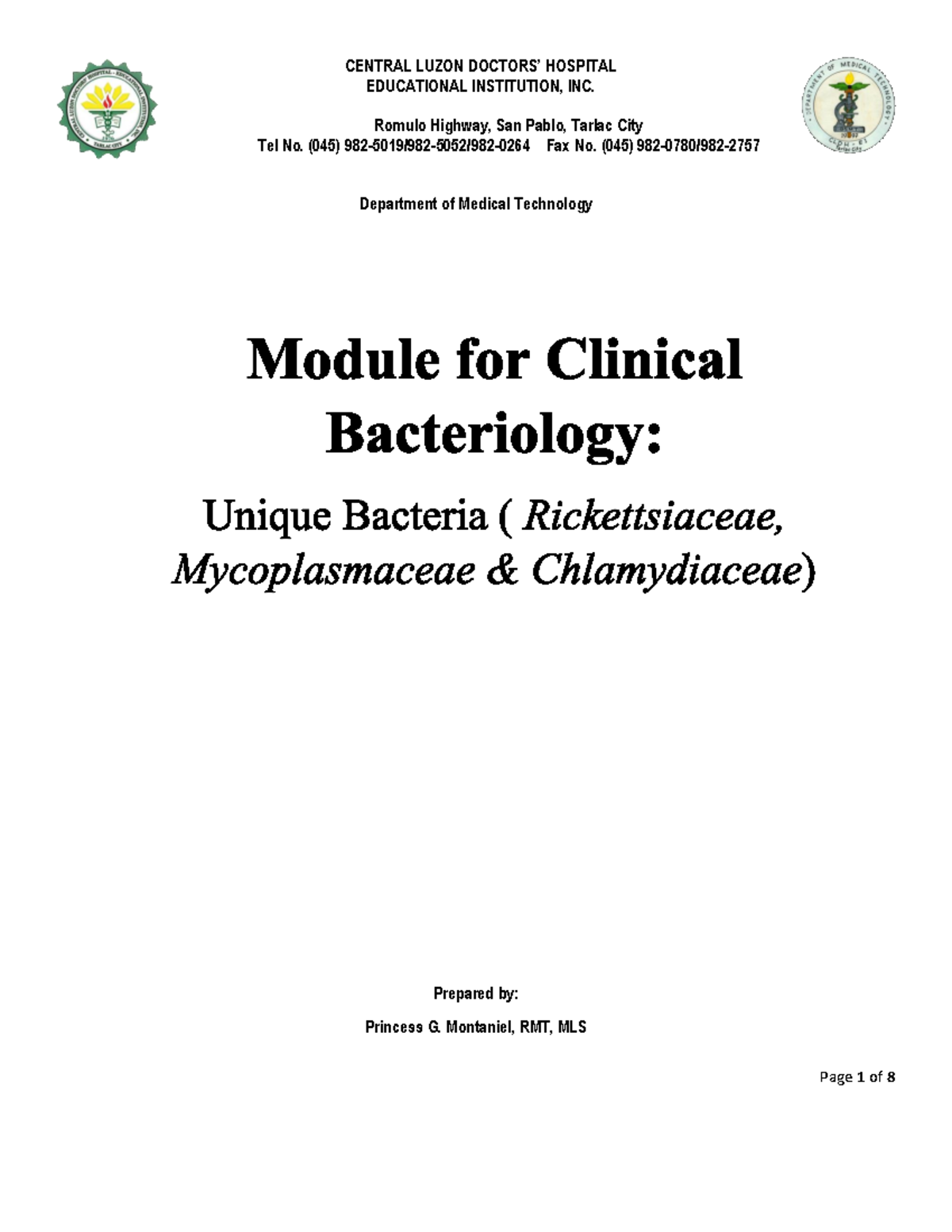Unique Bacteria ( Rickettsiaceae, Mycoplasmaceae & Chlamydiaceae ...