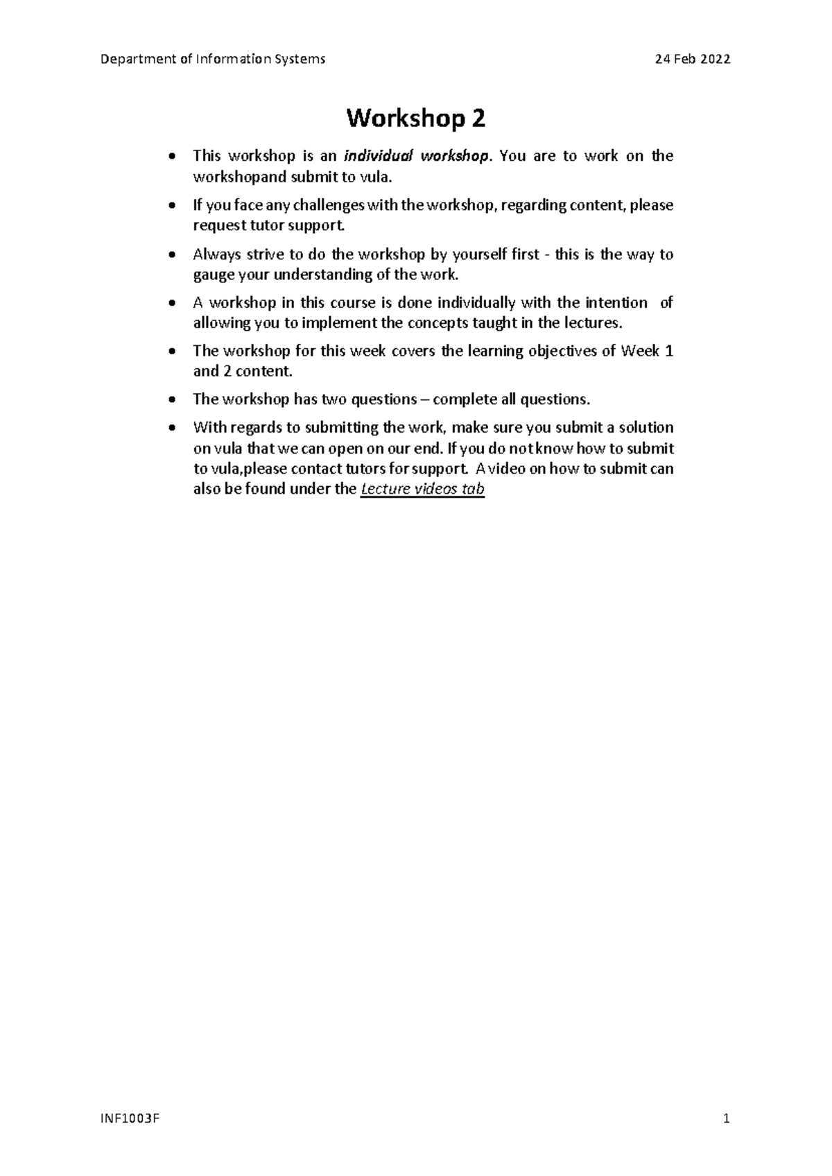 Workshop 2 2021 - Workshop 2 This workshop is an individual workshop ...