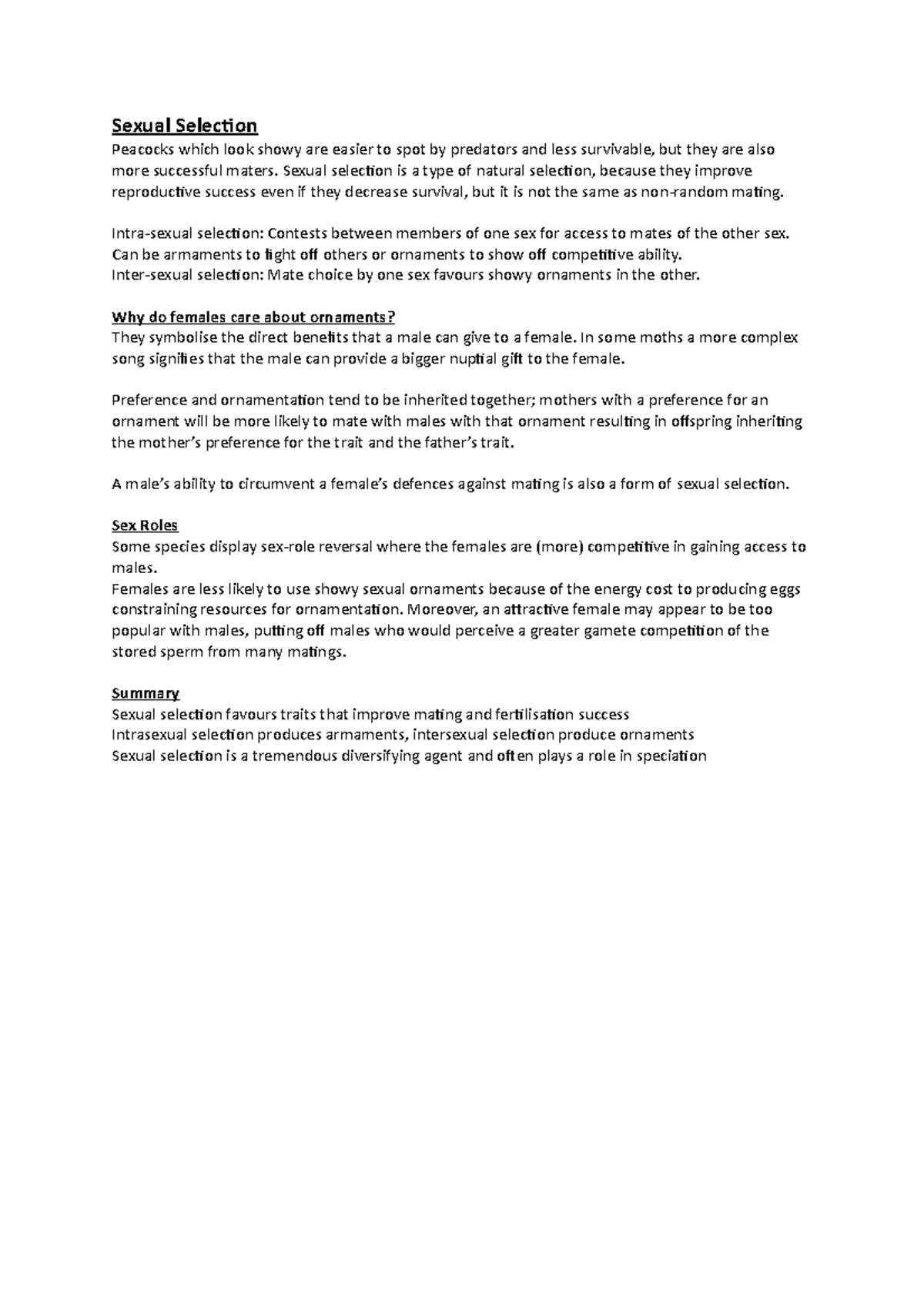 15 Sex Selection Lecture Notes 15 Sexual Selection Peacocks Which Look Showy Are Easier To