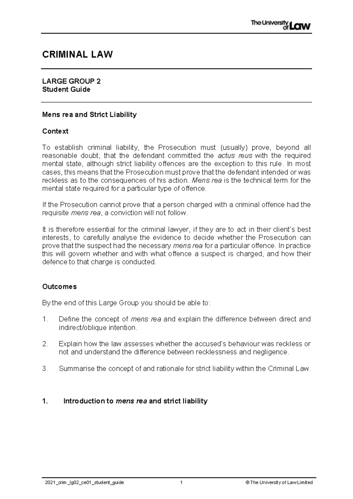 Criminal Law - LG 2 guide - 2021_crim_lg02_ce01_student_guide 1 © The ...