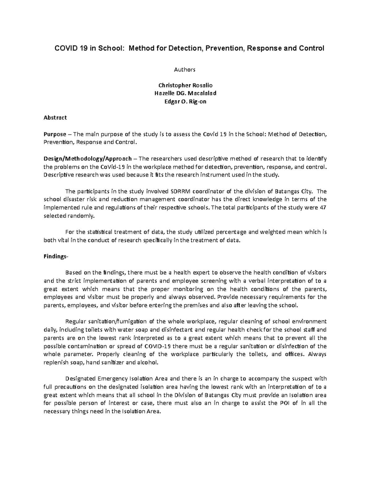 Covid 19 in School Method for Detection Prevention Response and Control ...