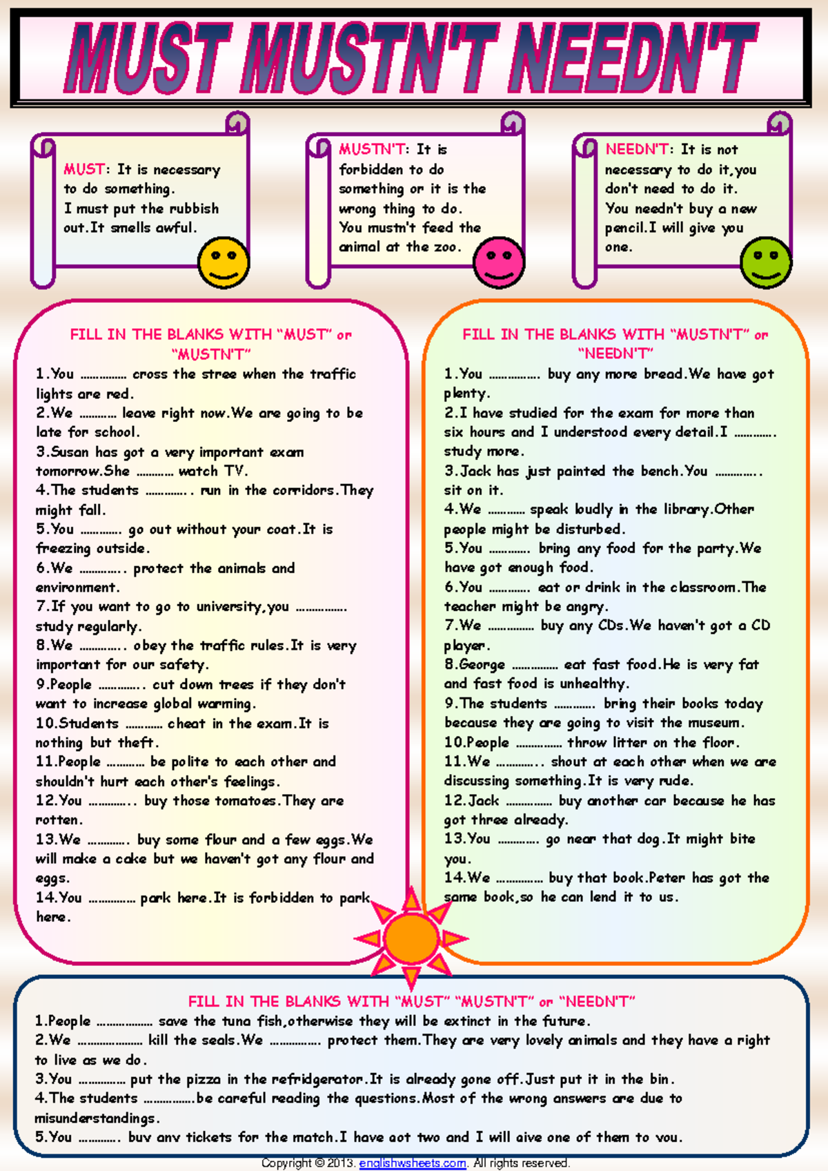 Must mustnt needent 1 - Grammar worksheet - MUST: It is necessary to do ...