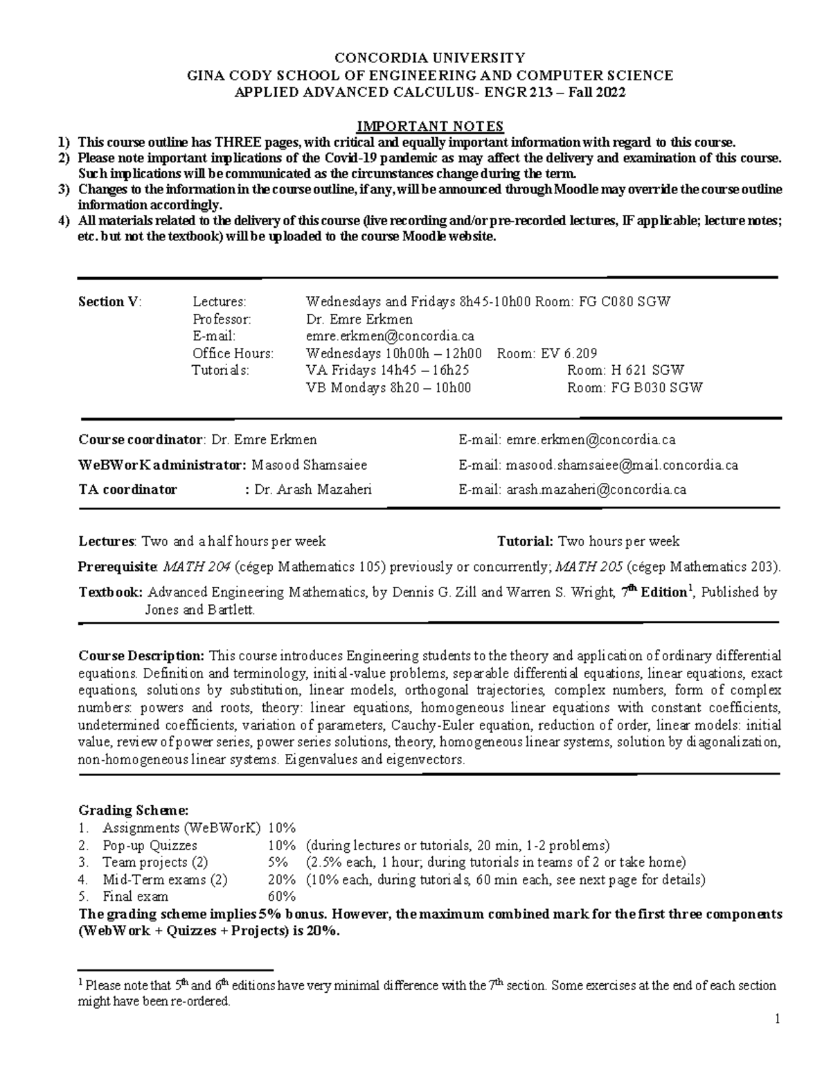 ENGR213-Fall 2022 V - ENGR 213 Course Outline - 1 CONCORDIA UNIVERSITY GINA CODY SCHOOL OF - Studocu