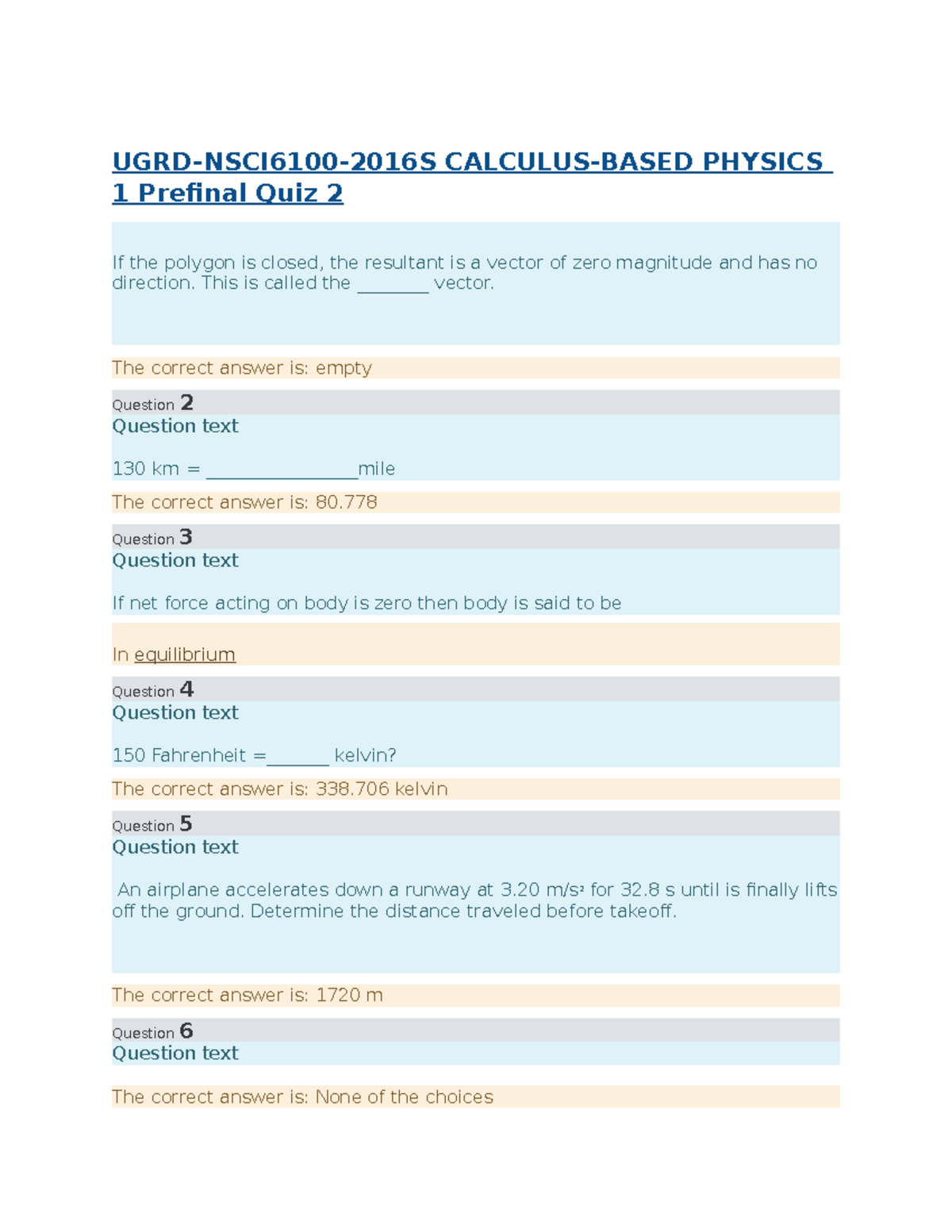 Exam 2020, questions and answers - UGRD-NSCI6100-2016S CALCULUS-BASED ...