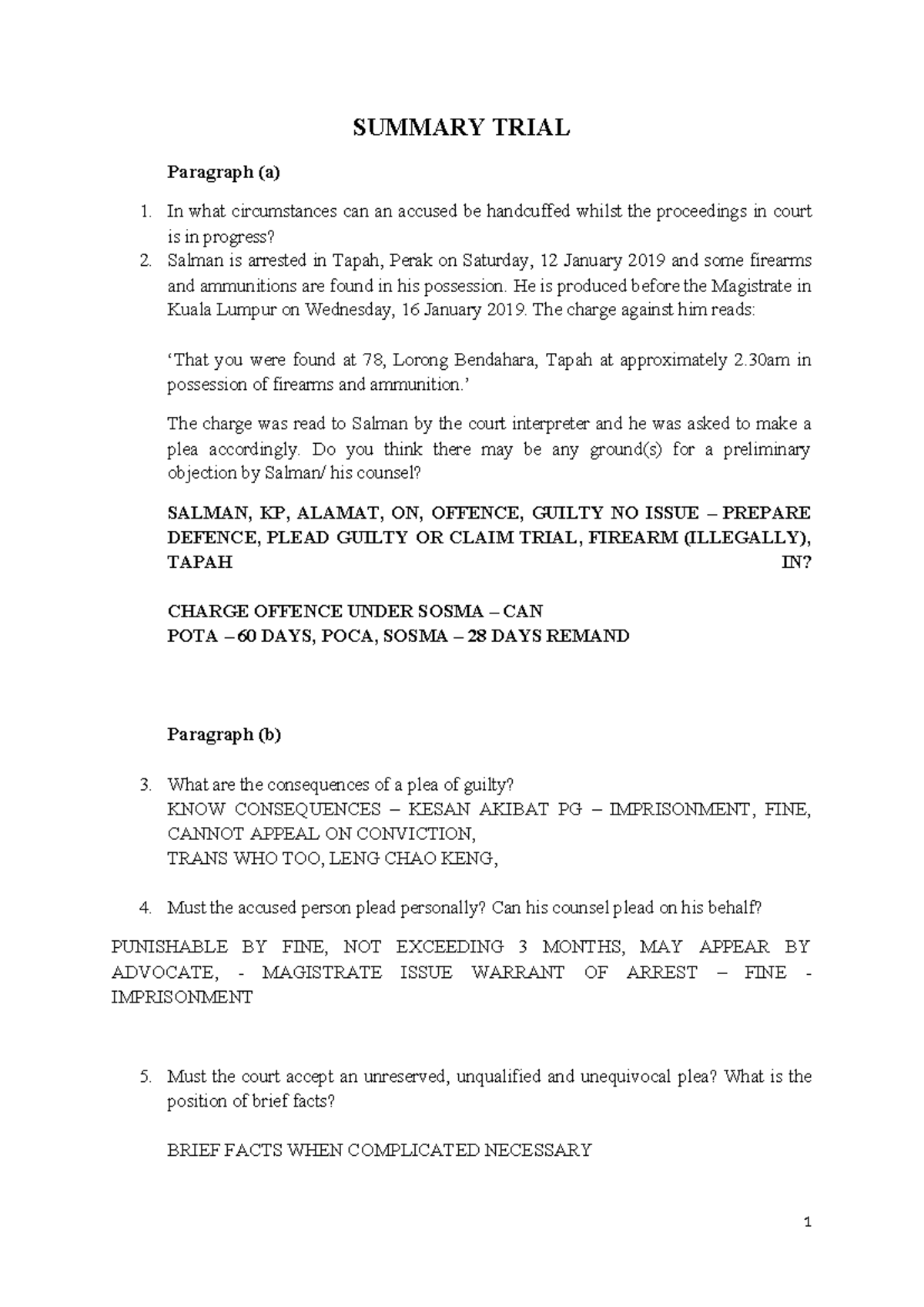 Tutorial Qs - Summary Tria L - SUMMARY TRIAL Paragraph (a) 1. In what ...