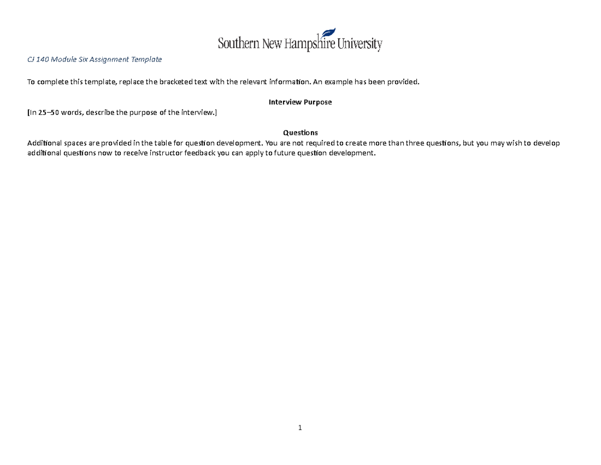 CJ 140 Module Six Assignment Template - An example has been provided ...
