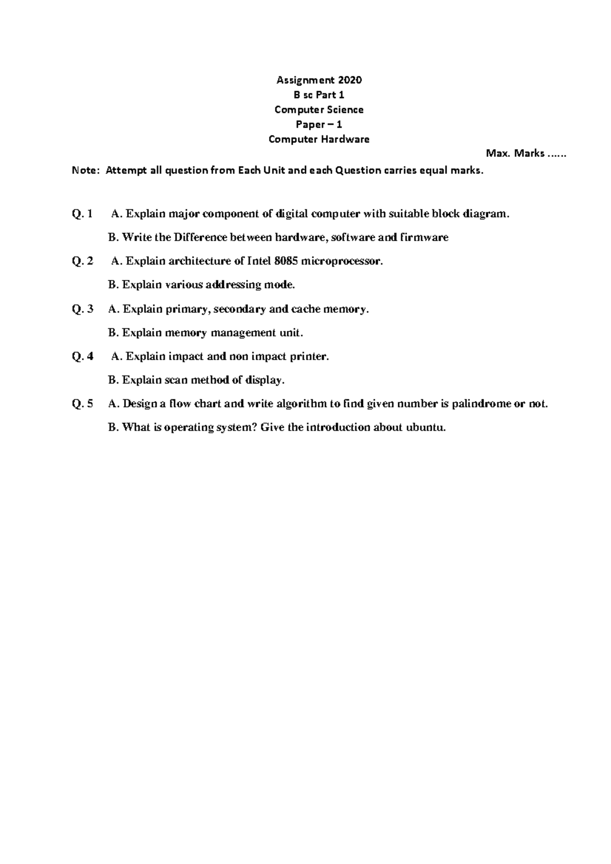 7 Computer Science 1 Practice Assignment 2020 B Sc Part 1 Computer Science Paper 3 1