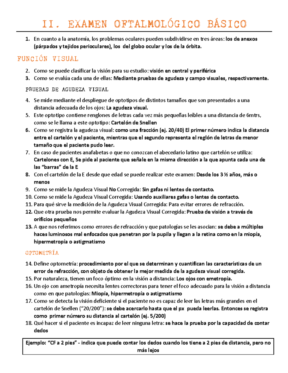 Examen oftalmoologico basico - II. EXAMEN OFTALMOLÓGICO BÁSICO 1. En ...