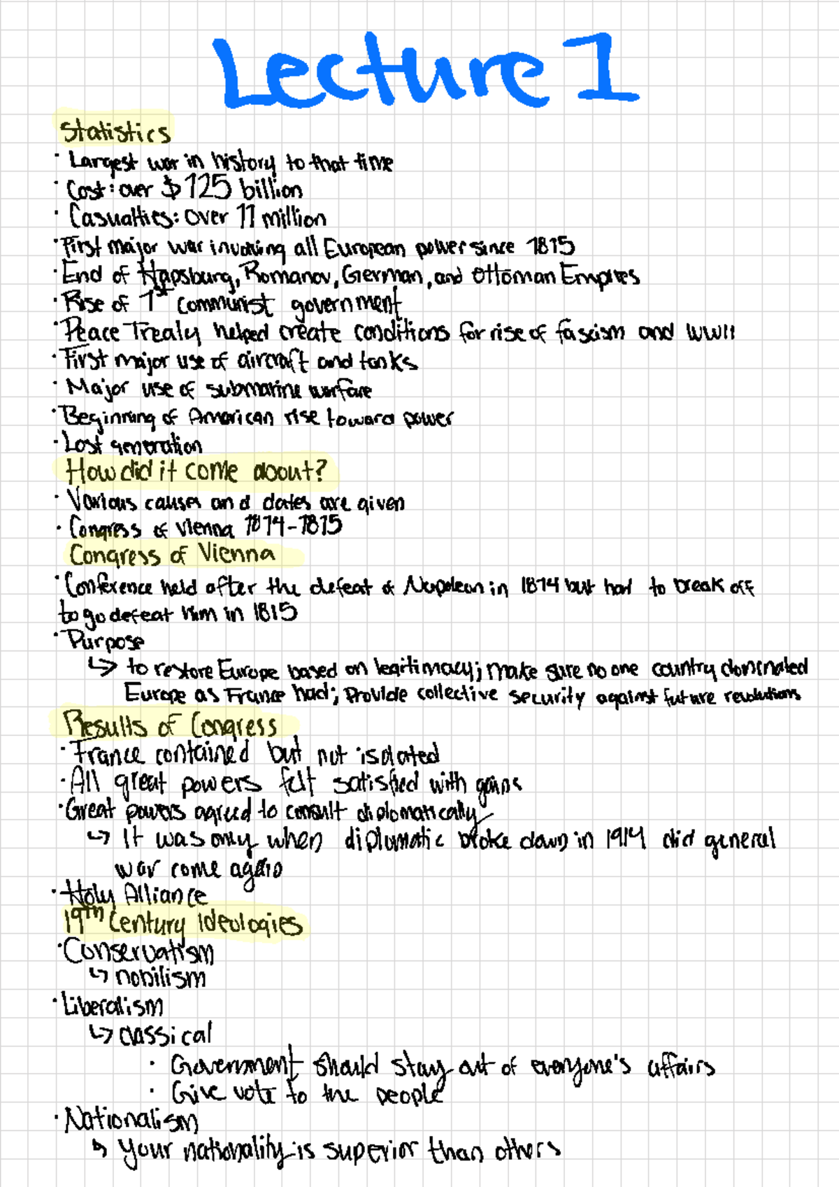 WW1 Lecture 1 - World War 1 Notes Dr. Michael Epple CRN 85272 - WOH ...