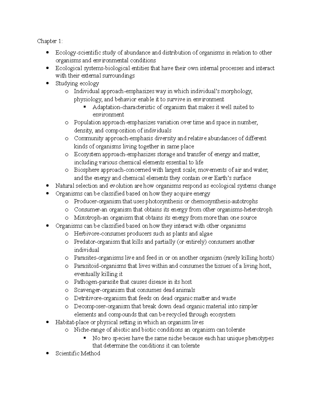 Review for Exam 1 - Chapter 1: Ecology-scientific study of abundance ...