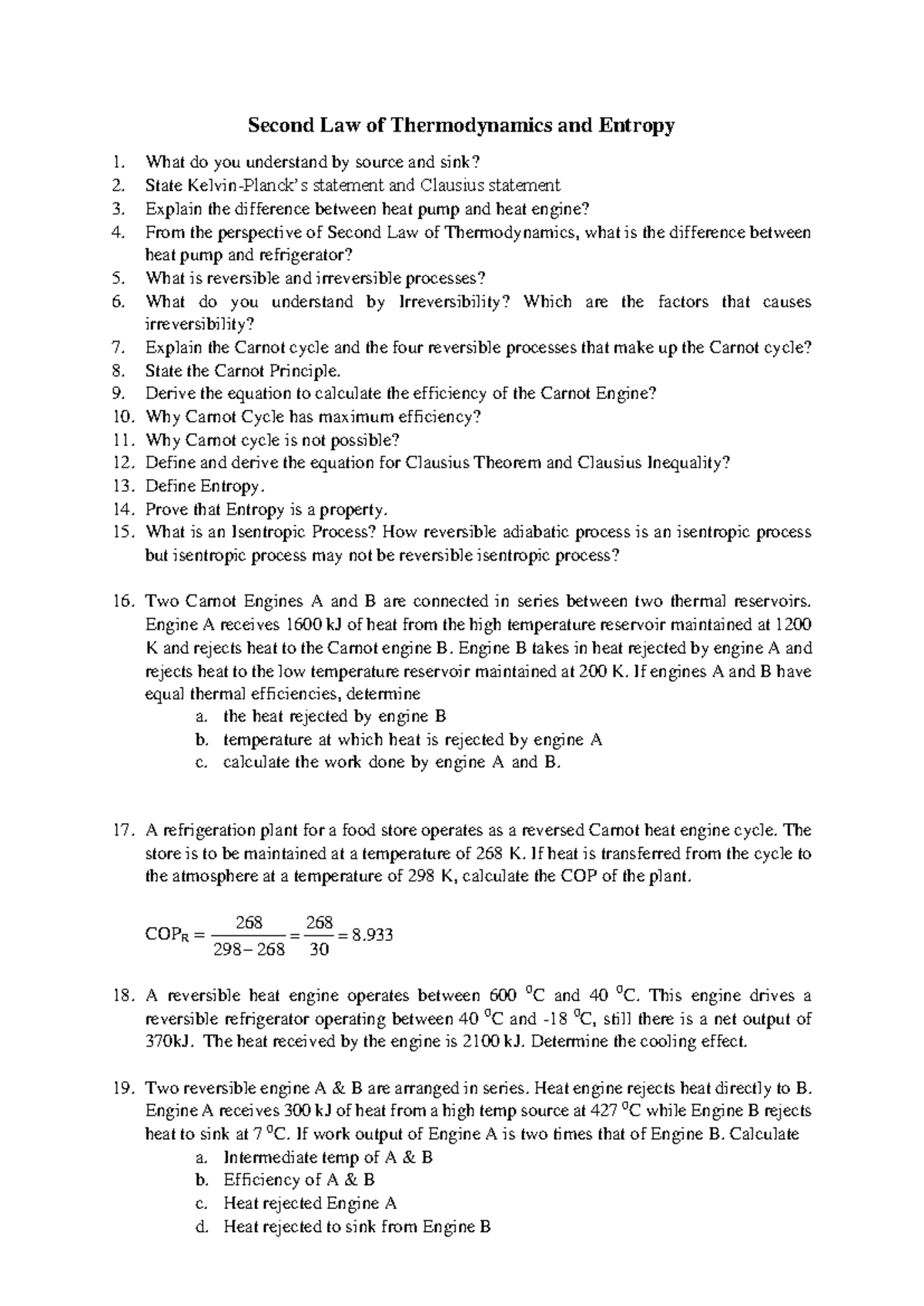 4. Second Law of Thermodynamics and Entropy - Second Law of ...