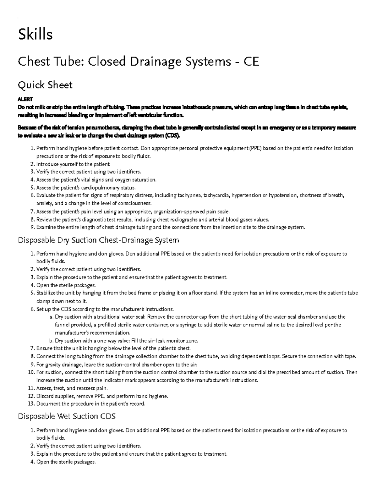 Skill. Chest Tube. closed drainage system - Skills Chest Tube: Closed ...