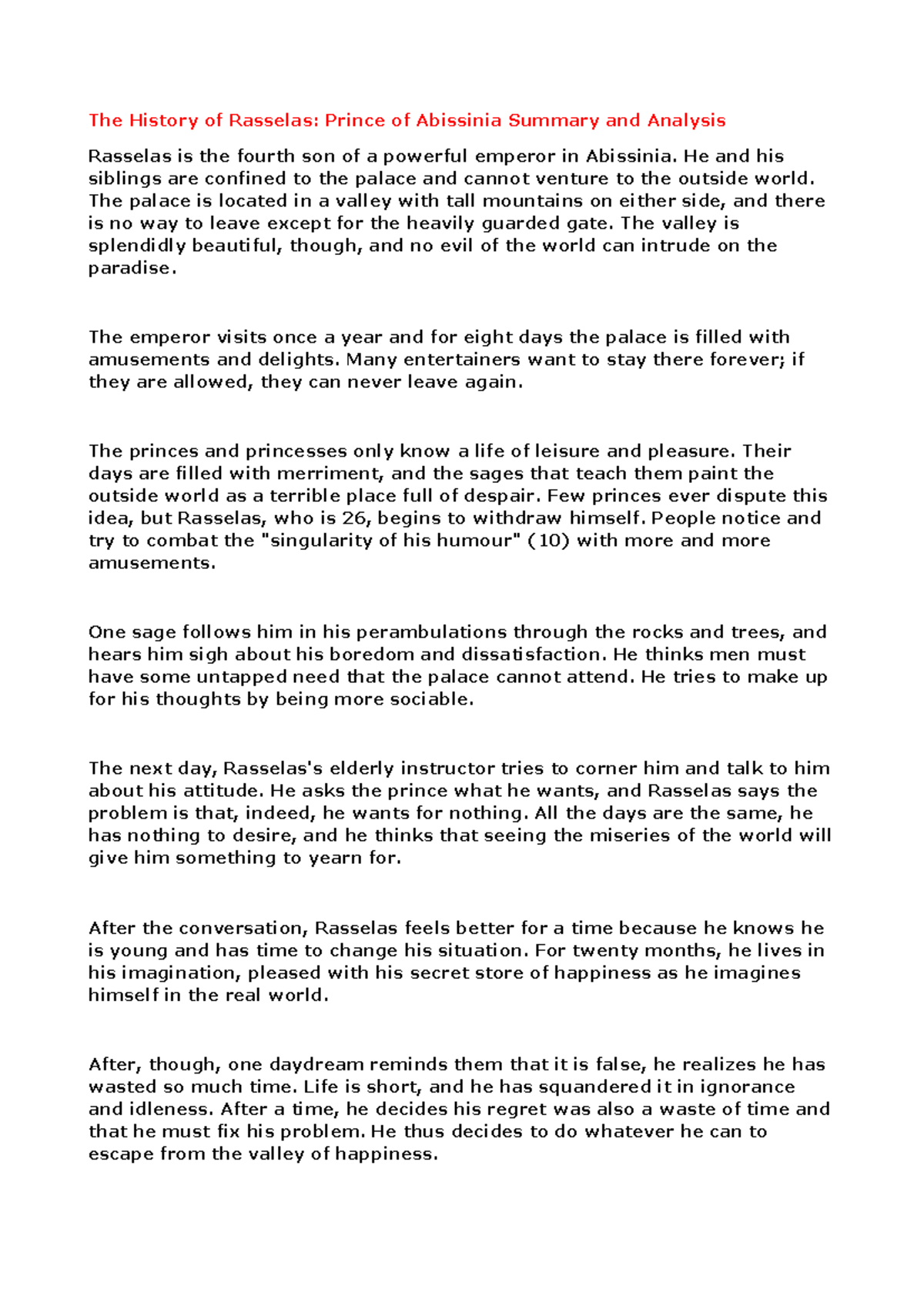 The History of Rasselas - He and his siblings are confined to the ...