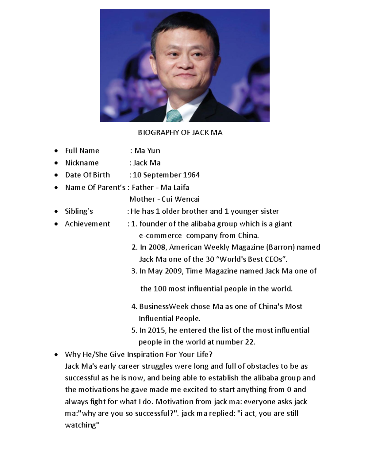 Biography Of Jack Ma - Biograpi - Biography Of Jack Ma Full Name : Ma
