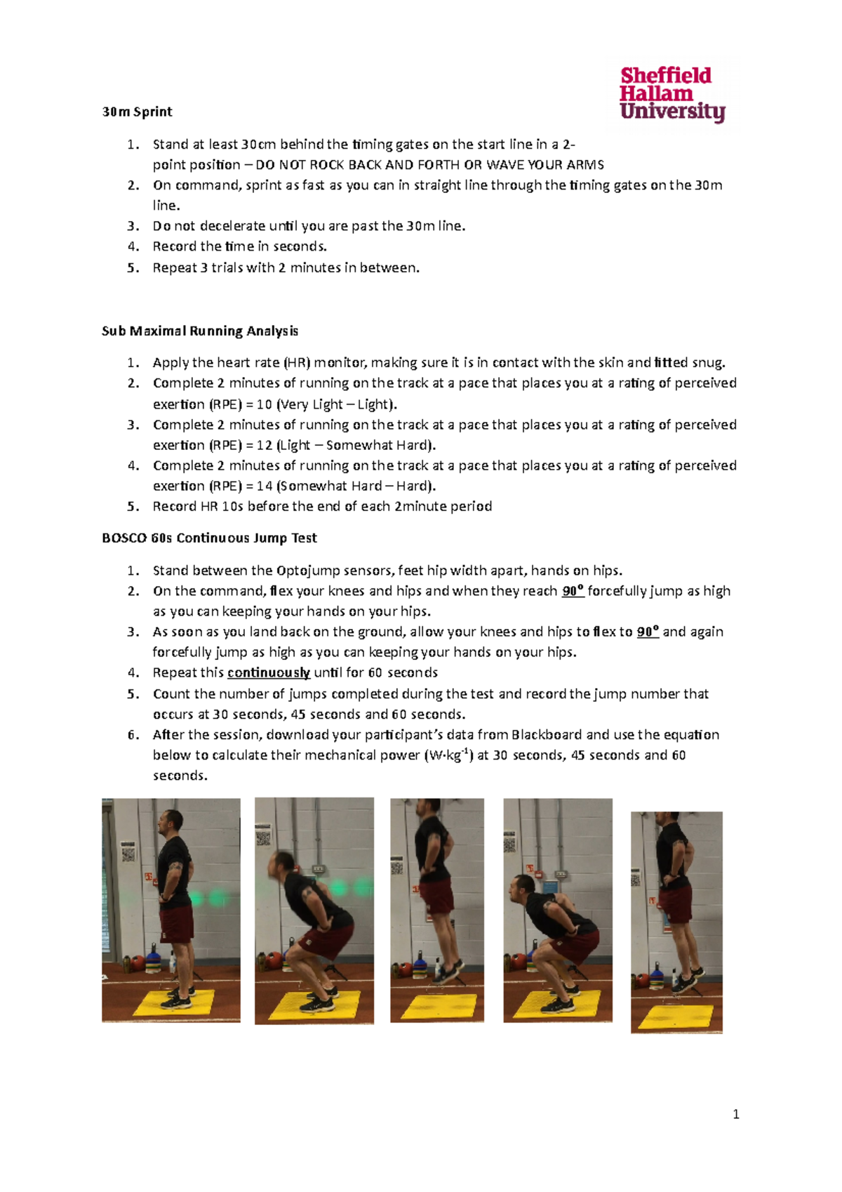 EIS testing protocols - 30m Sprint Stand at least 30cm behind the ...
