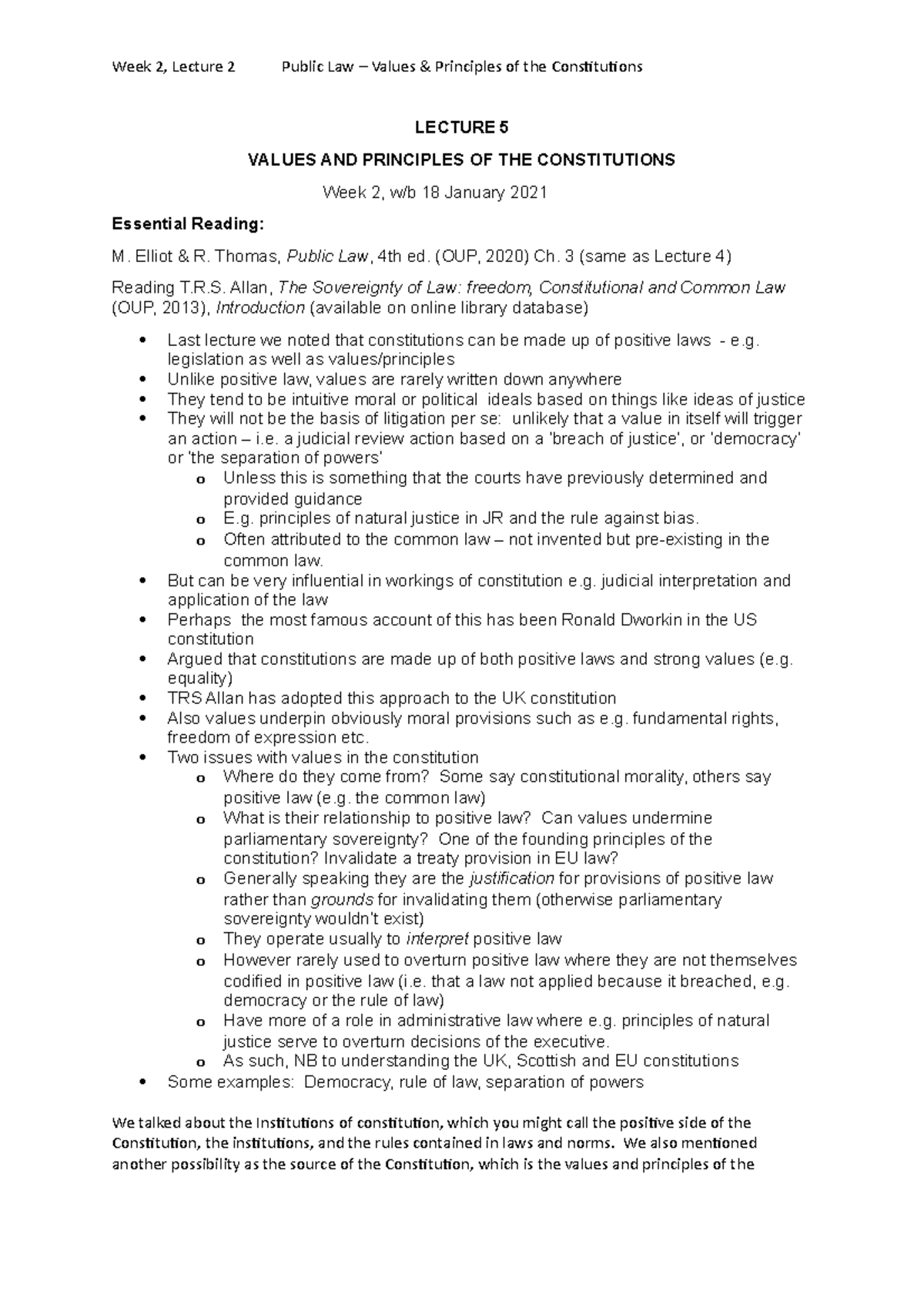Wk 2, 2 Public Law - Values & Principles - LECTURE 5 VALUES AND ...