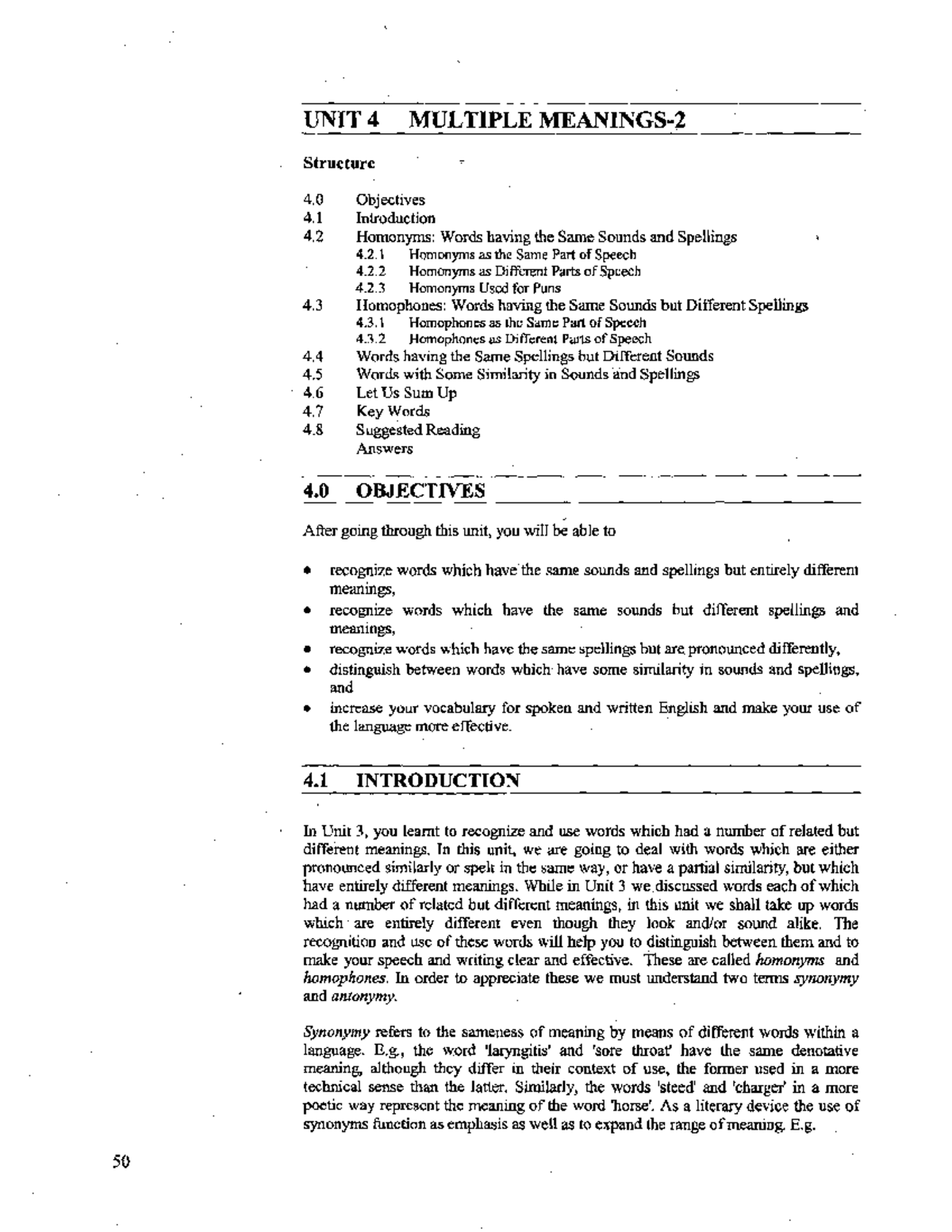 Unit-4 - Lectur notes - UNIT 4 MULTIPLE MEANINGS- Structure Objectives ...