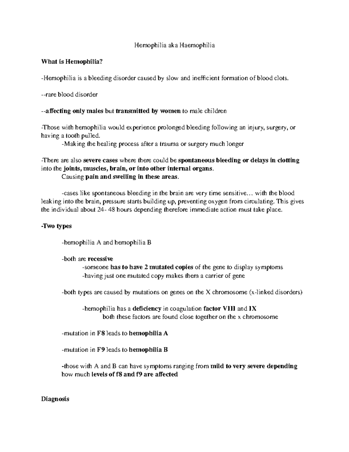 Extra Credit Hemophilia Presentation - Hemophilia aka Haemophilia What ...