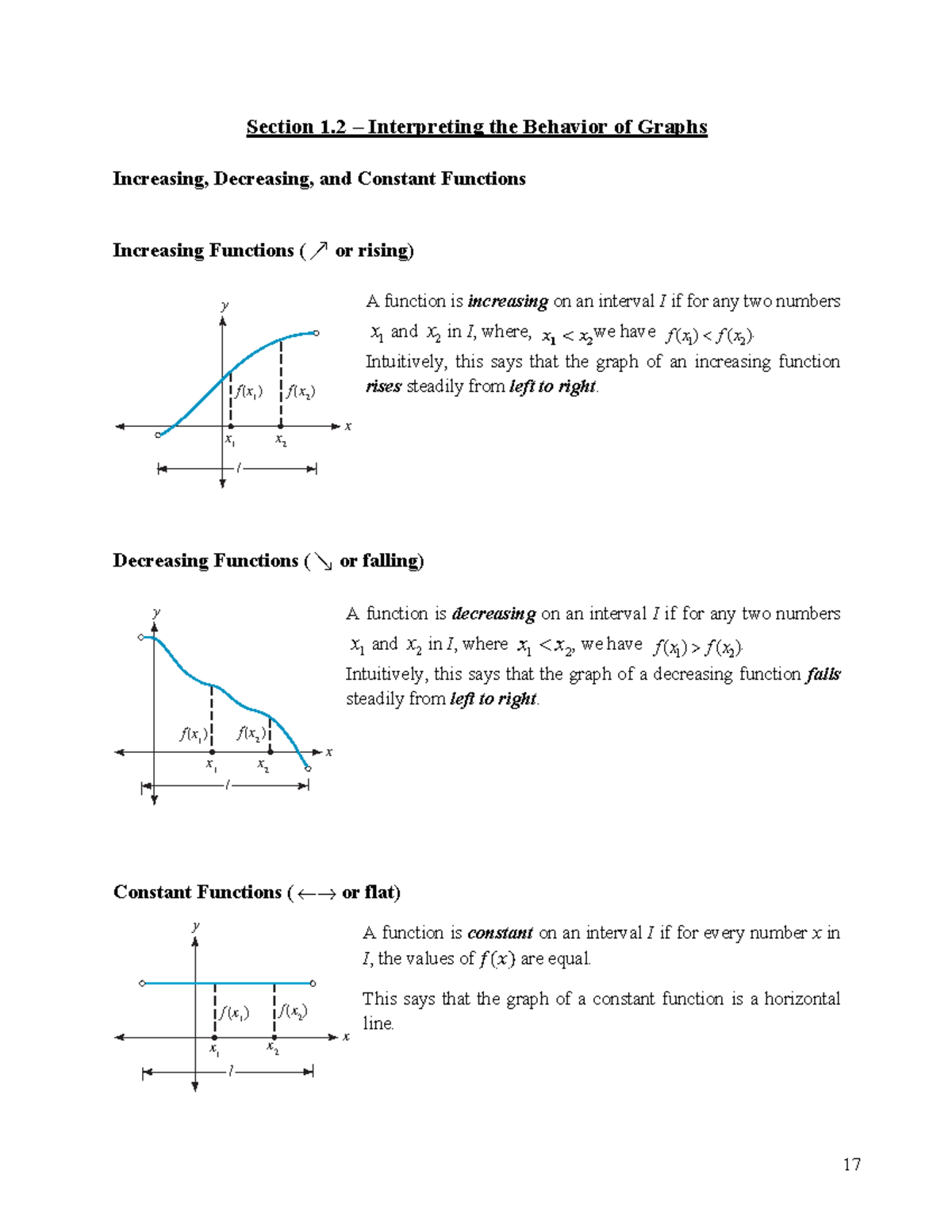 Textbook Section 1.2 - Section 1 – Interpreting the Behavior of Graphs ...
